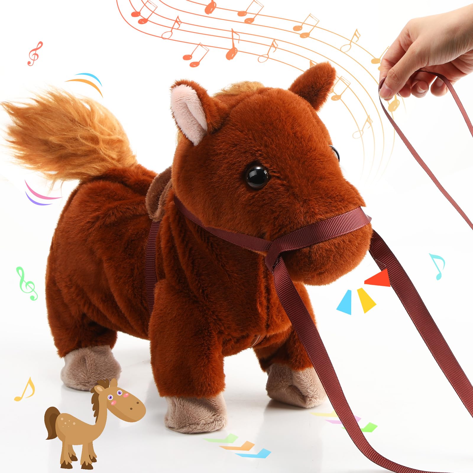 HyDren Walking Horse Toy Calls Tail Wagging Interactive Plush Horse ...