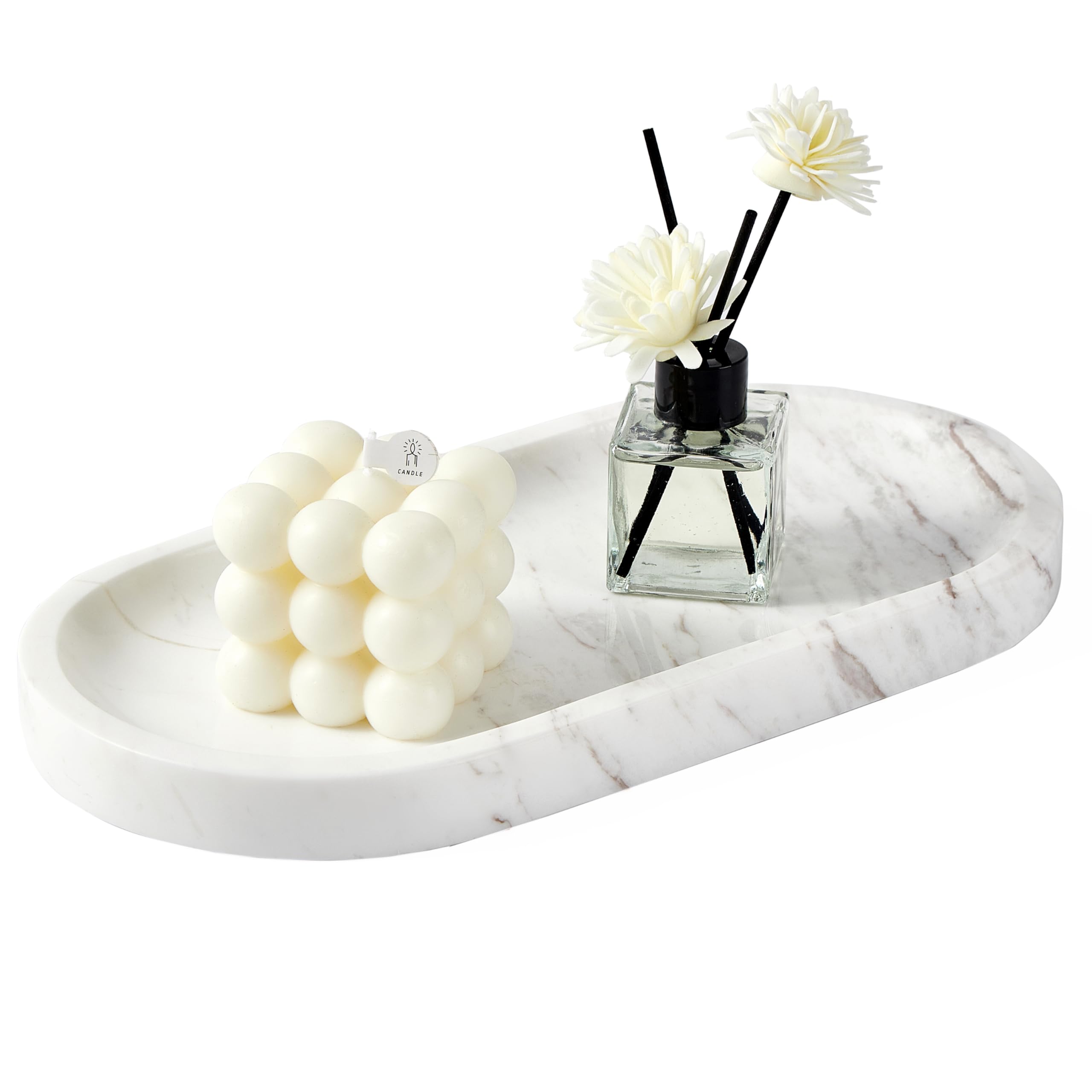 Denique Natural Marble Bathroom Tray, 12"x6" Vanity Tray White Marble ...