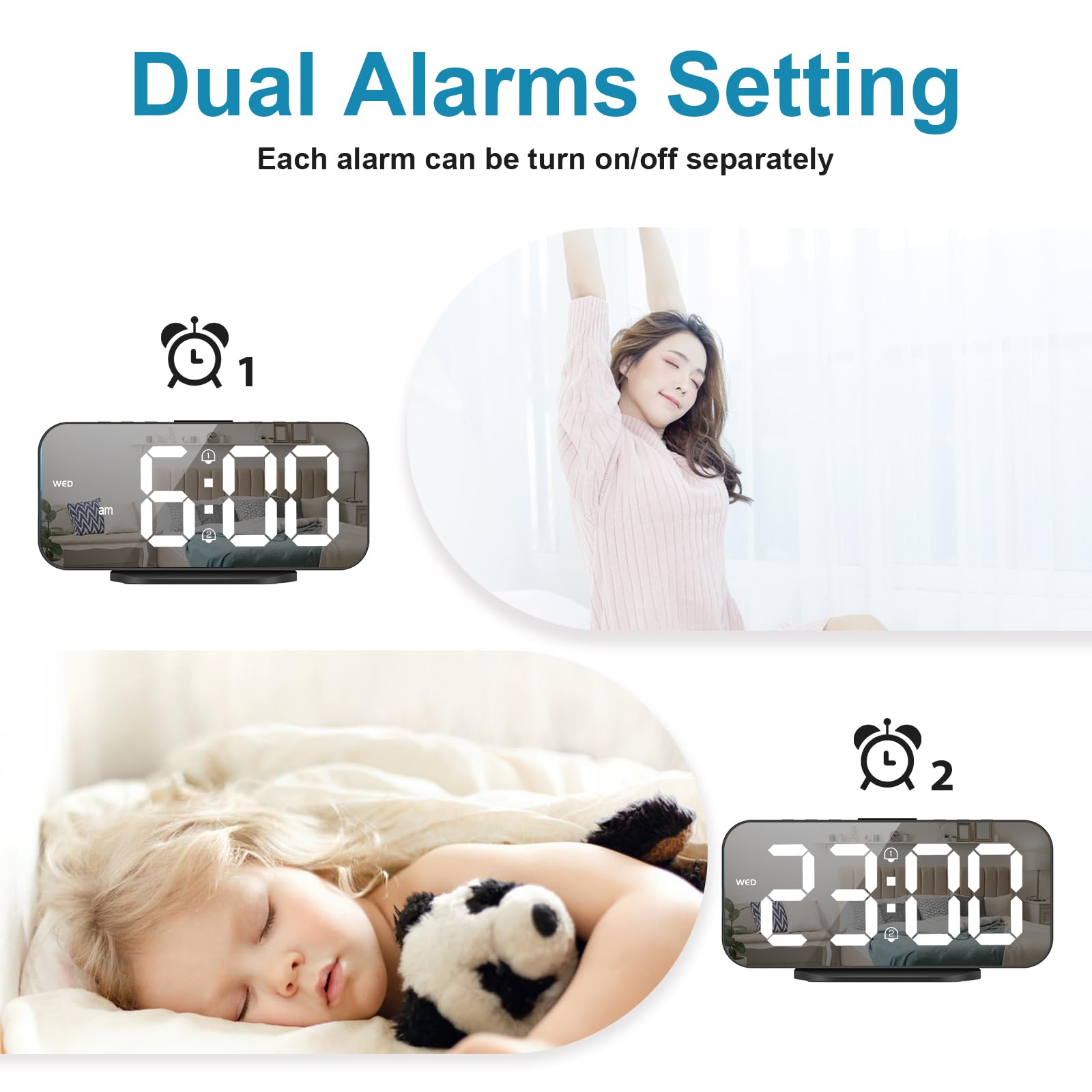 Mua ALANAS Digital Alarm Clock with Dual Alarms, Mirror LED Bedroom ...