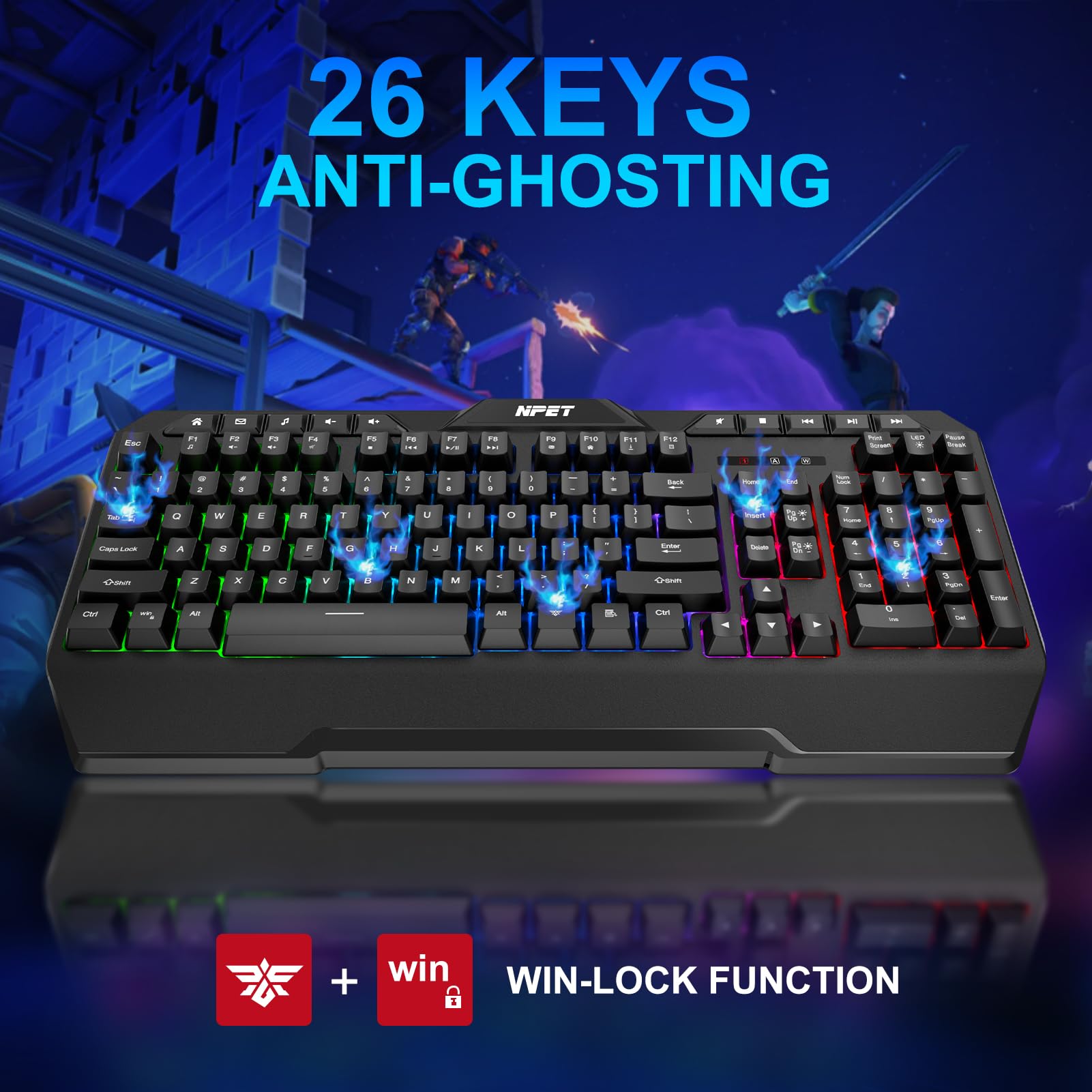 Mua NPET K32 Wireless Gaming Keyboard RGB with Wrist Rest - Long-Lasting Rechargeable Battery ...