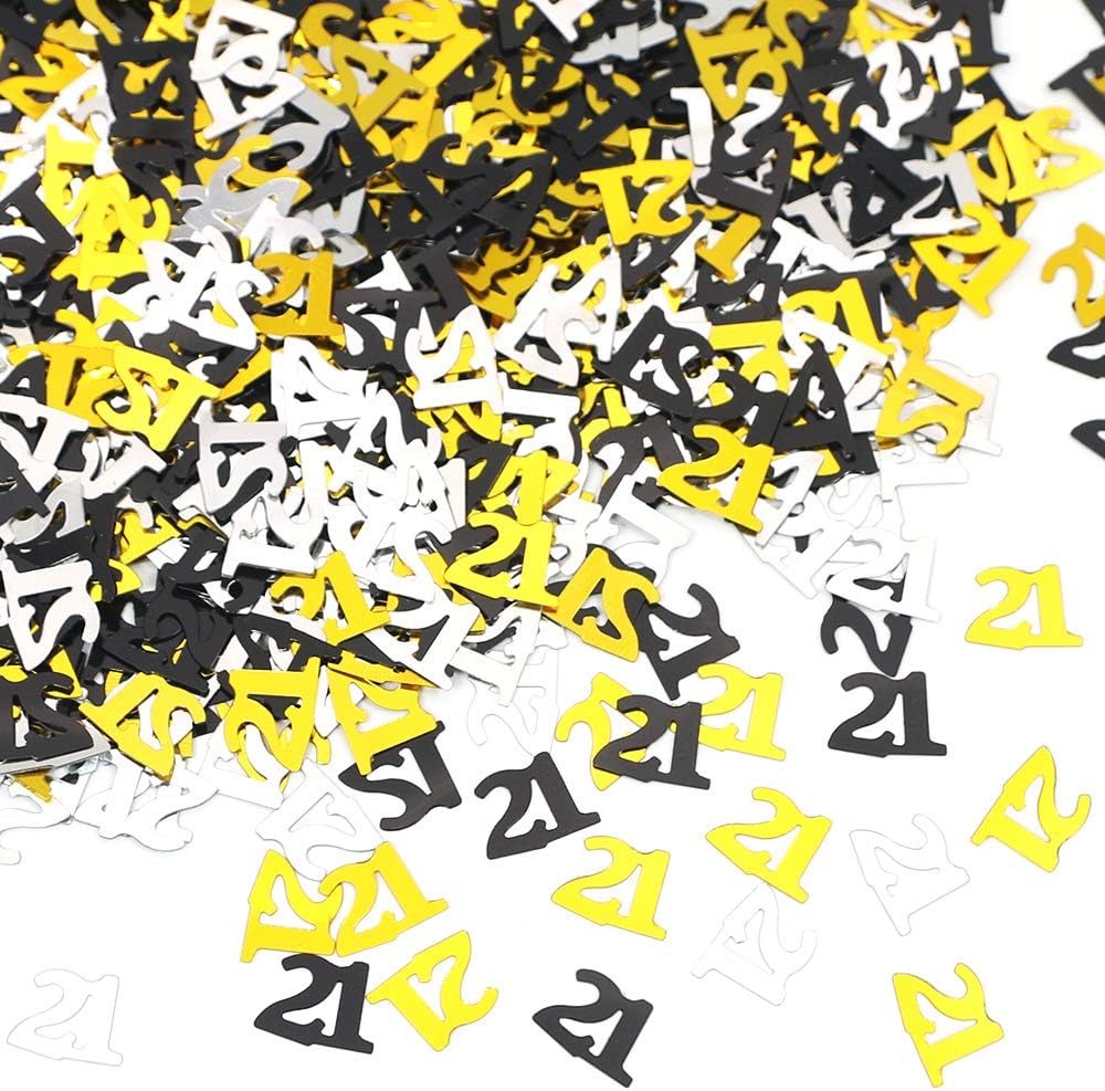 21st Birthday Confetti, Black Gold Silver Number 21 Confetti, 30g Table ...