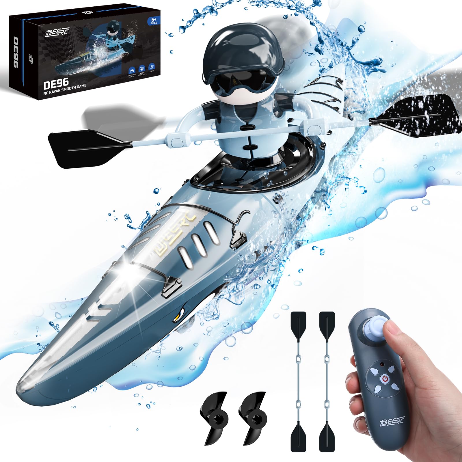 DEERC RC Kayak Boat for Kids,2.4 Ghz Remote Control Shark Boat Toys W ...