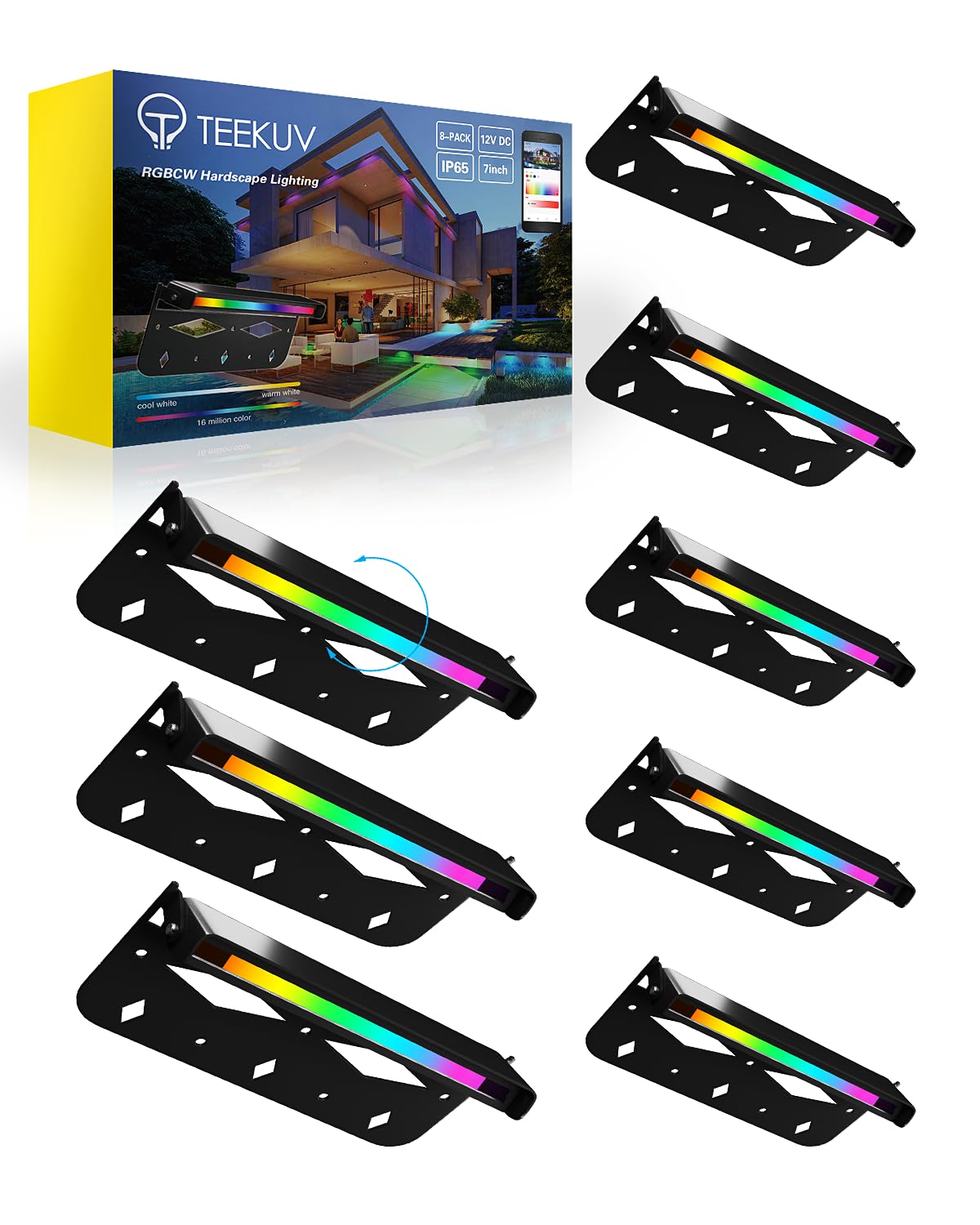Teekuv 8 Pack 7 Inch BT RGB LED Hardscape Lighting, 2.8W Smart ...