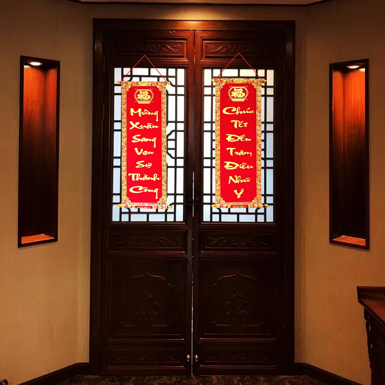 LOONELO Vietnamese New Year Red Hanging Couplets, 2025 Asian Spring Festival Scrolls for T?t Vi ...