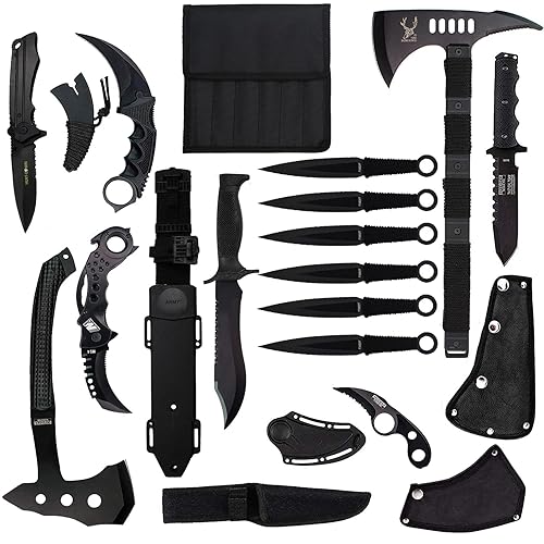 Blade Factory 15pc Tactical Survival Set| 2 Fixed Blades| 2 Axes| Fixed ...