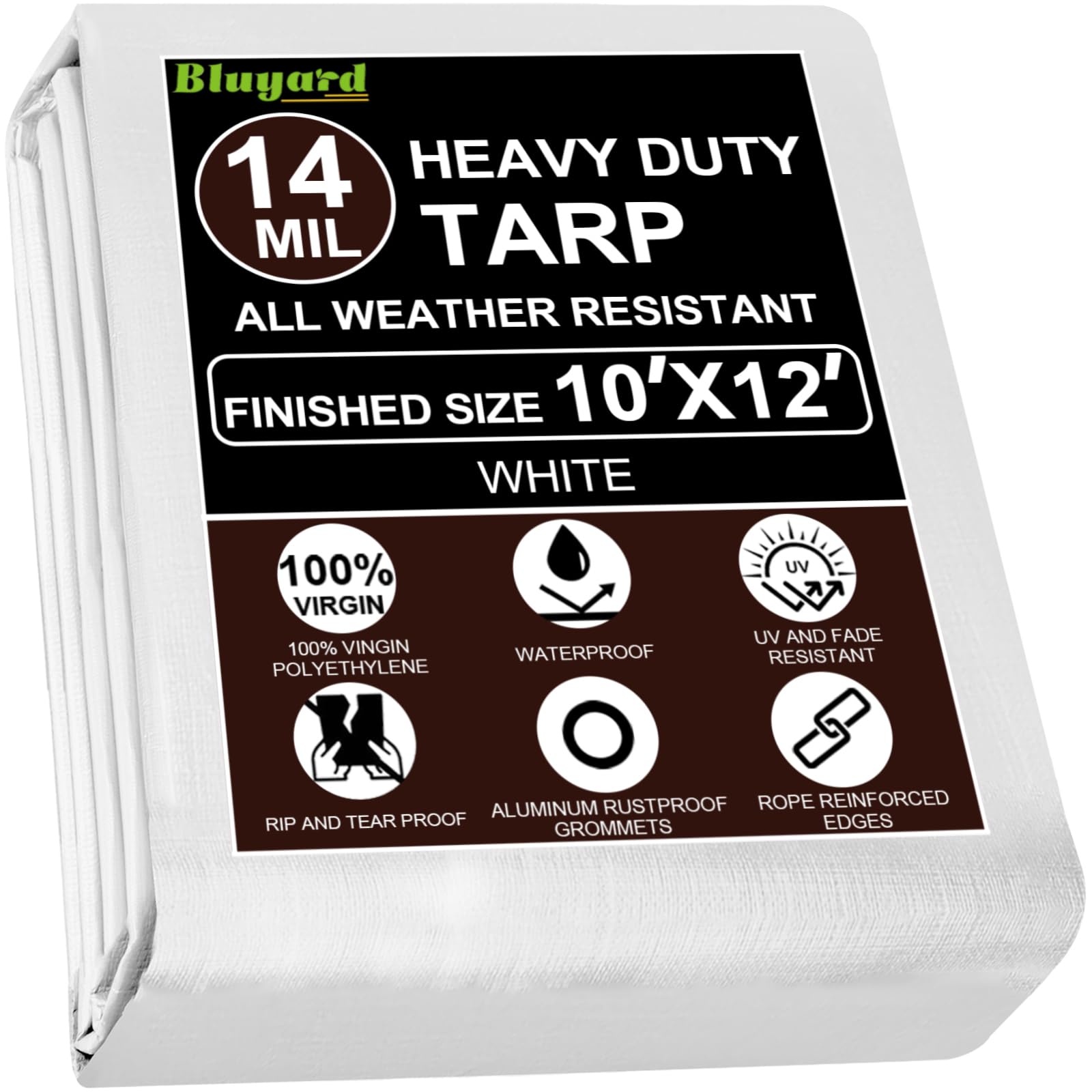 Bluyard Tarp Waterproof 10x12 Ft Heavy Duty Tarp Thicker 14 Mil Large ...