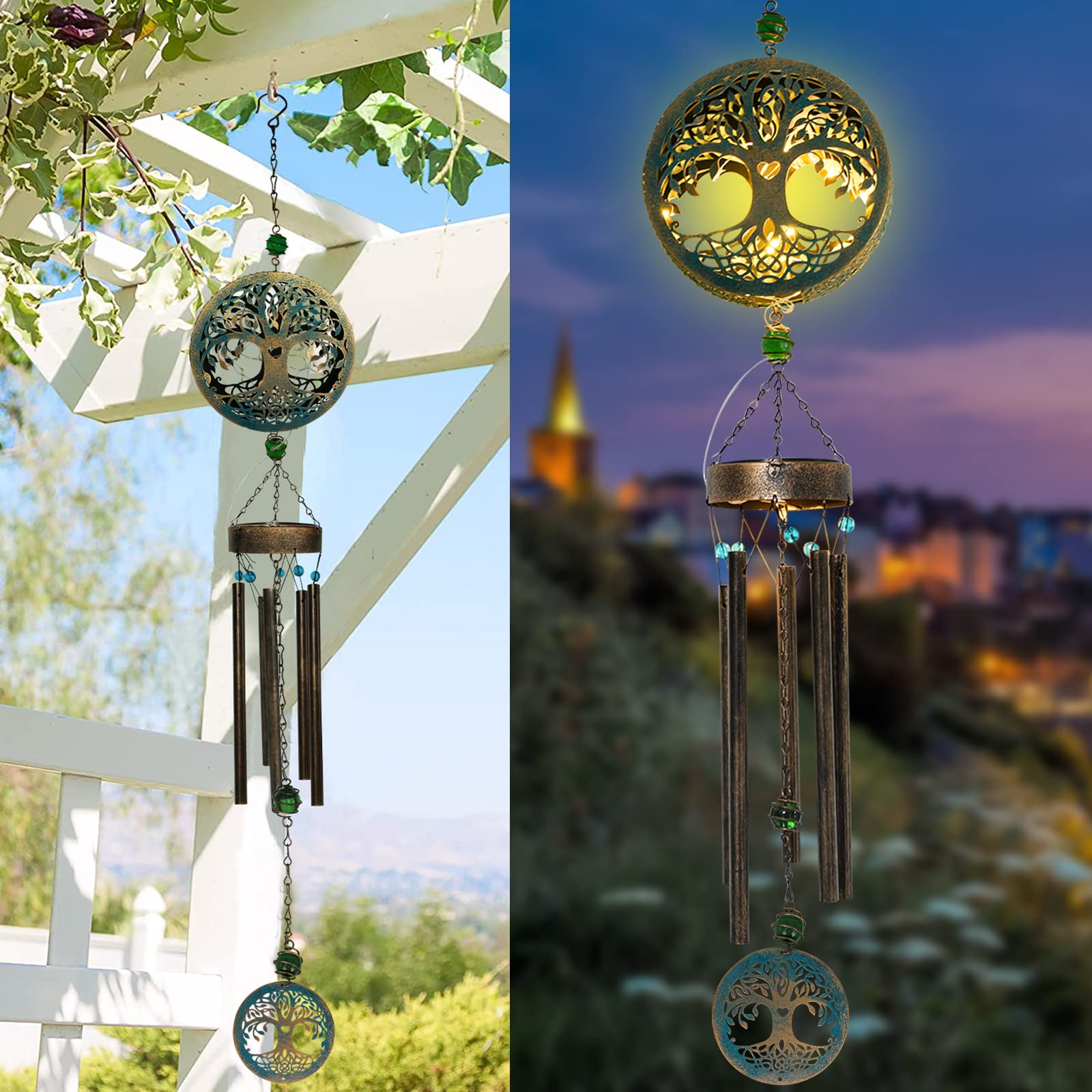 Solar Tree of Life Wind Chimes,46.5" Sympathy Wind Chimes Outdoor Deep ...