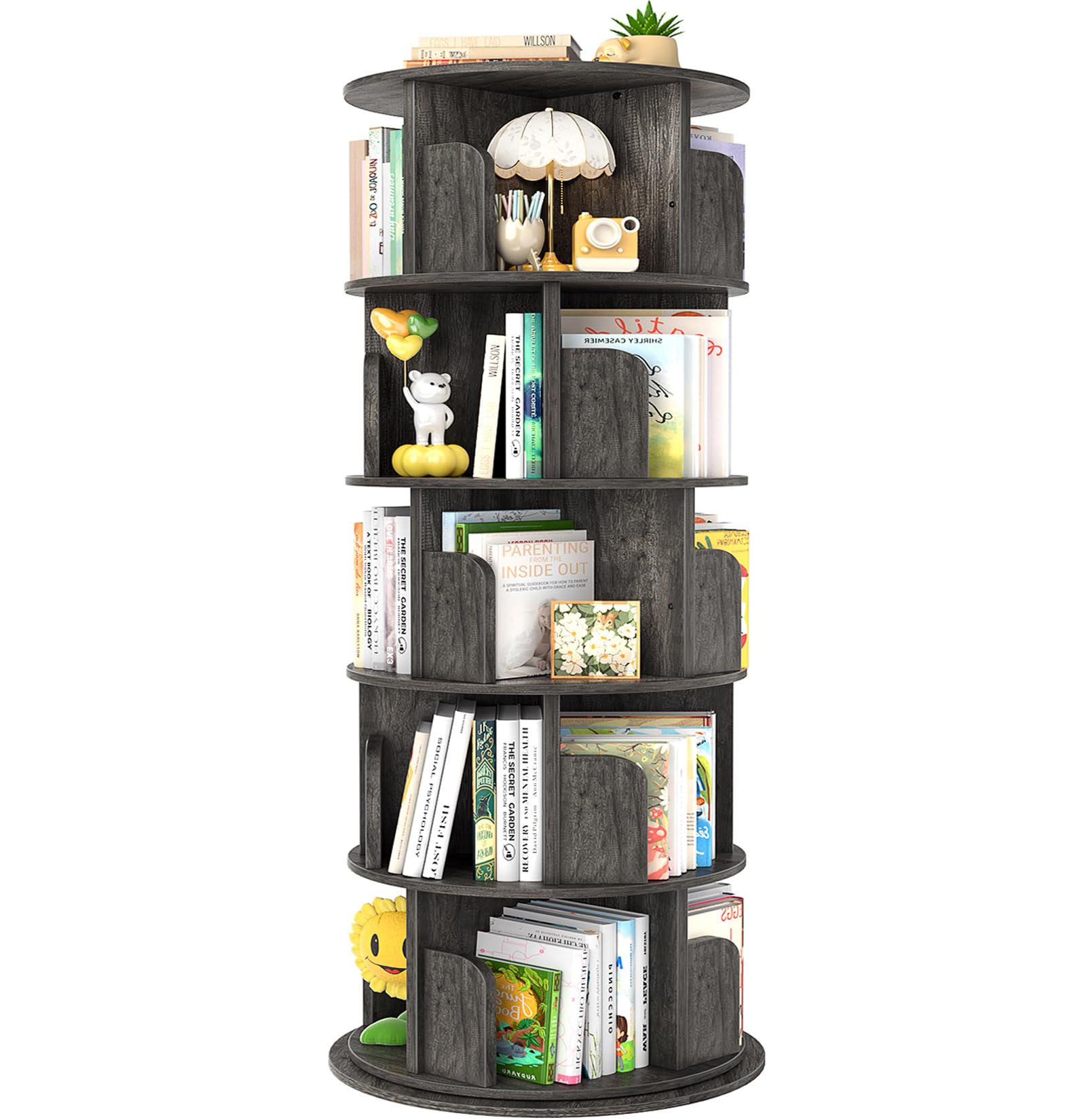 Aheaplus Rotating Bookshelf, 360 Display Wood Spinning Bookshelf Tower ...