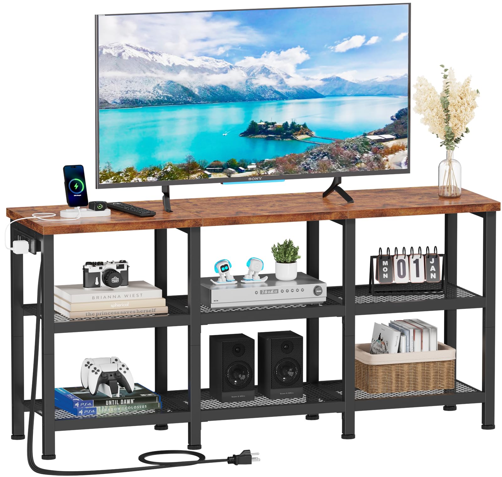 Furologee TV Stand with Power Outlets, Small Entertainment Center with ...