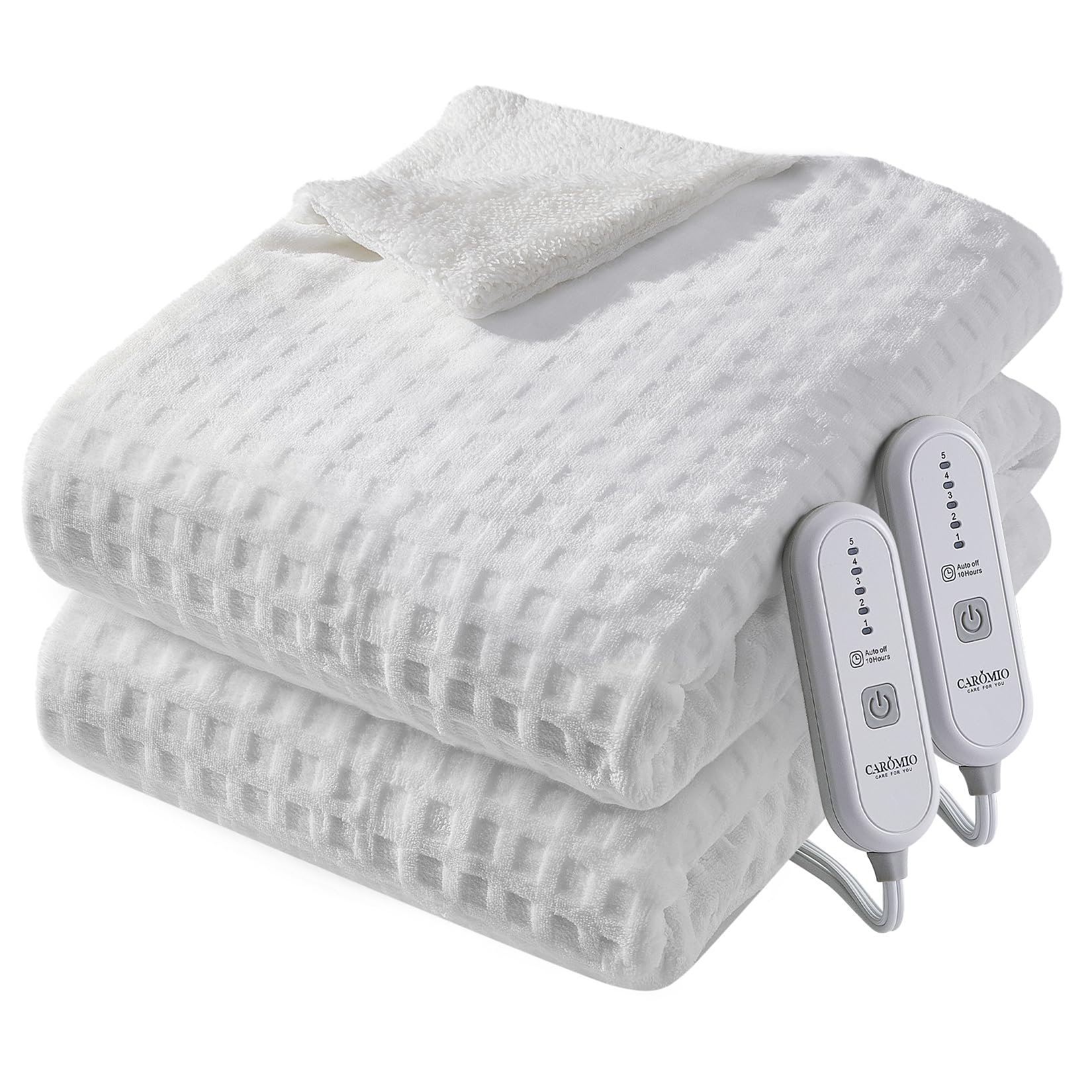 CAROMIO Heated Blanket King Size with Dual Control, Waffle Fast Heating ...