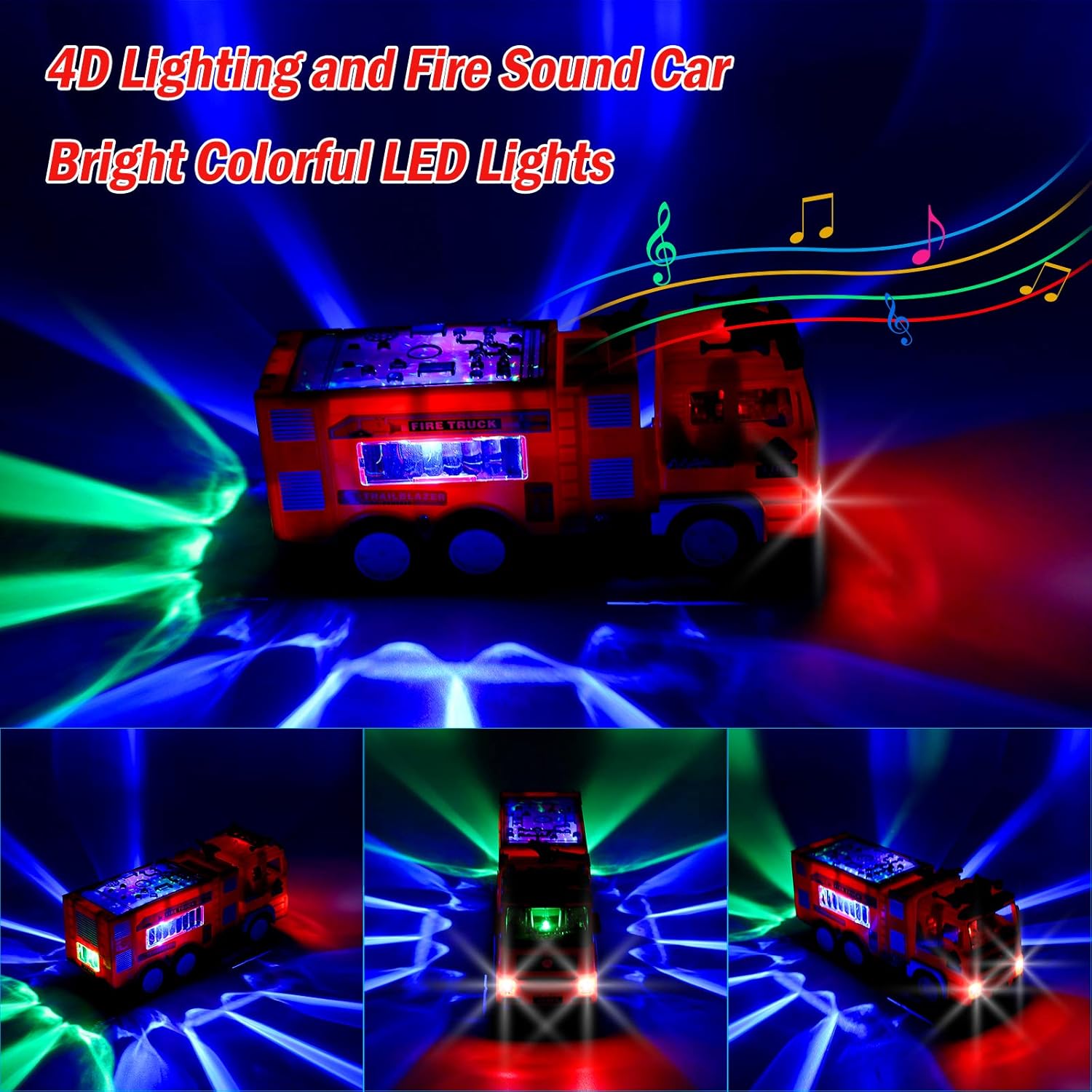 Xruison Fire Truck Toy, Electric 4D Lighted Fire Engine Rescue Truck ...