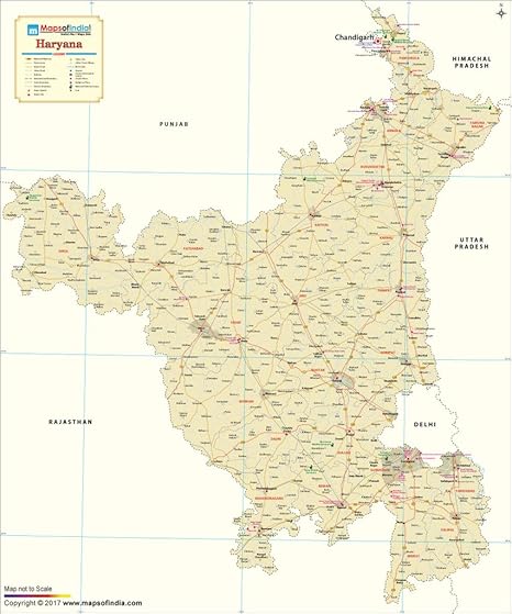 Haryana Map (48" W x 57.7" H) Vinyl Print: Amazon.in: Office Products