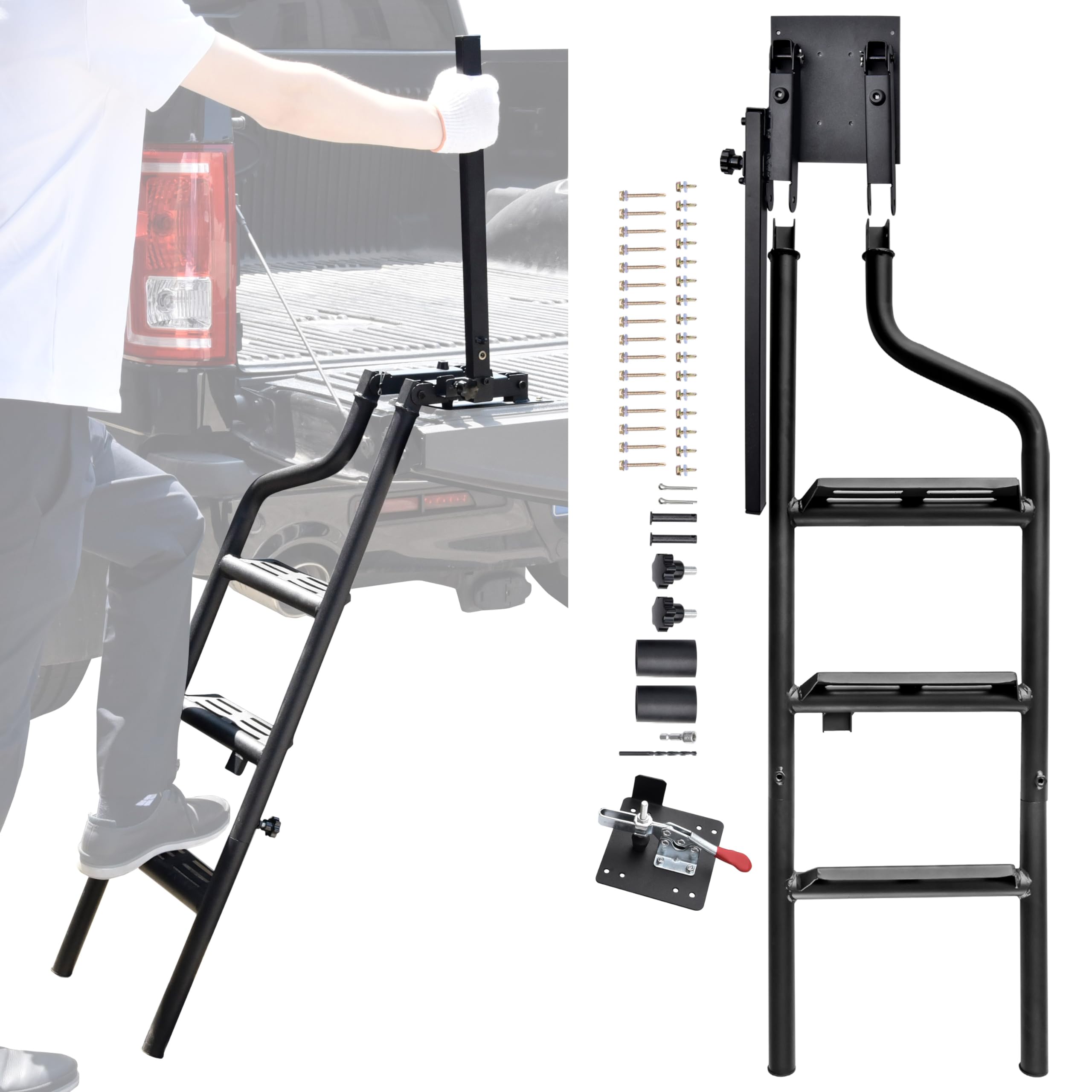 POKIAUTO 42" Foldable Pickup Truck Tailgate Ladder with Grab Handle ...