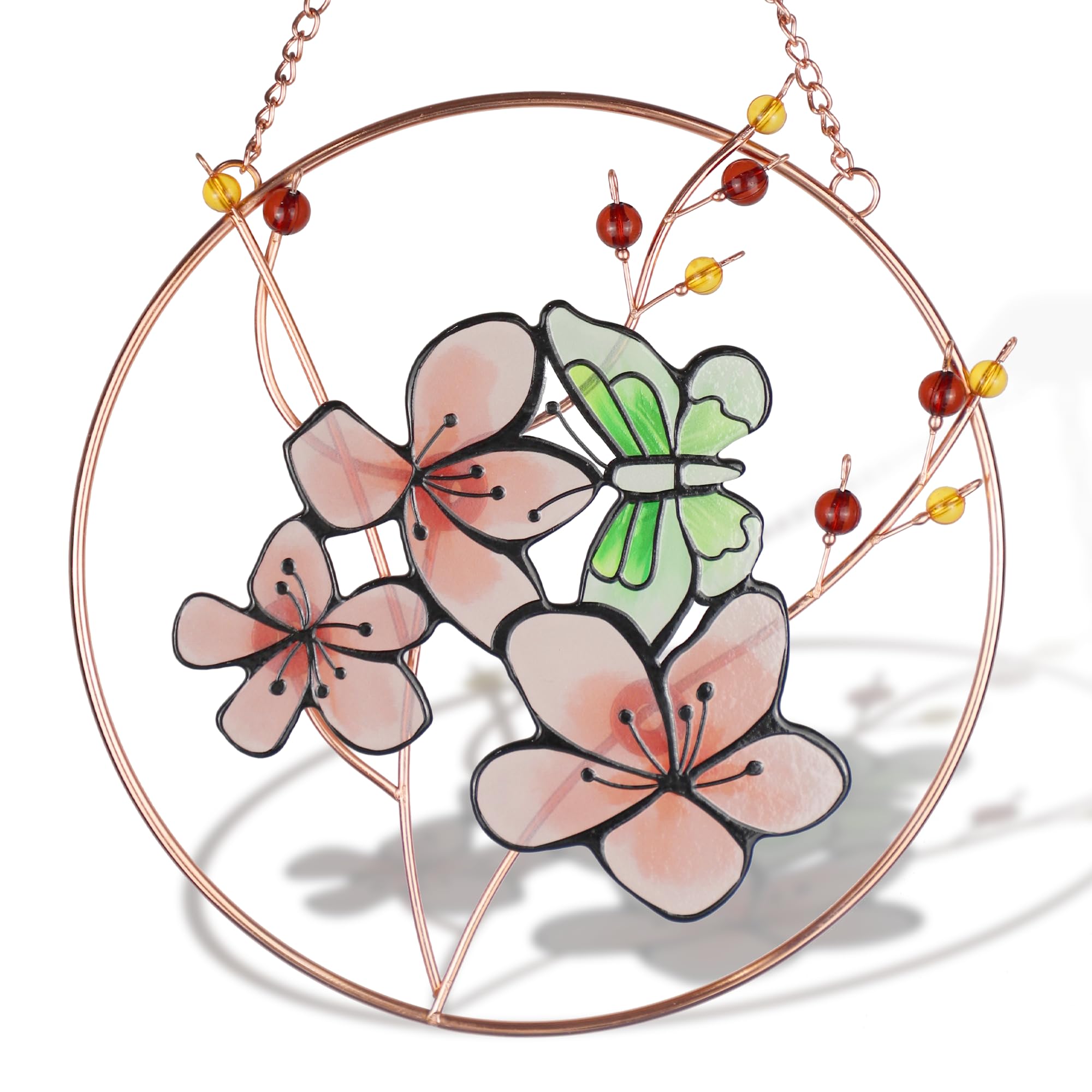 DASTOLL Stained Glass Window Hanging,Butterflies Flowers Sun Catchers ...