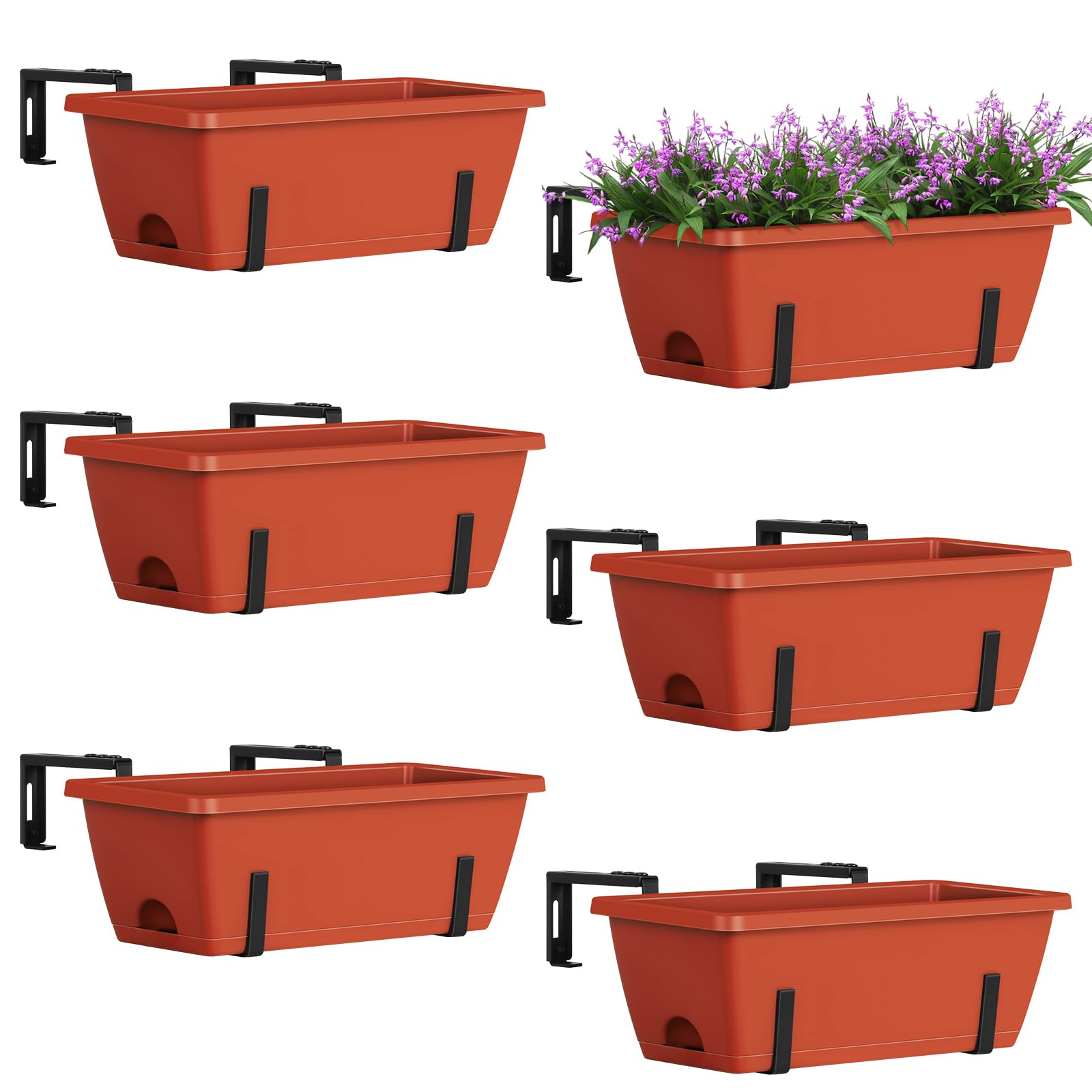 ETELI Railing Planter Box with Metal Hanging Brackets 6 Pack Adjustable ...