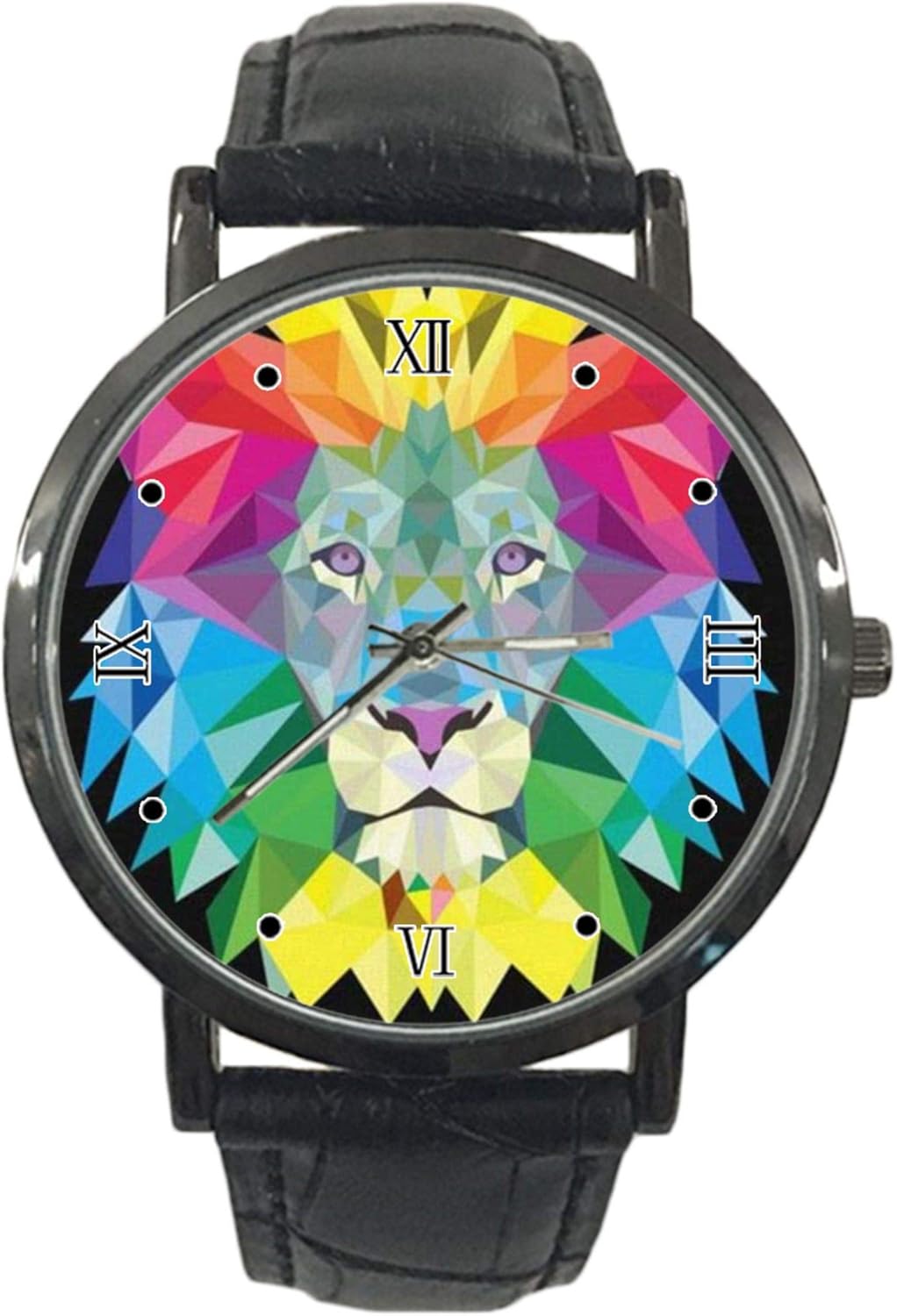 Colorful Lion Print New Simple Fashion Steel Leather Analog Quartz ...