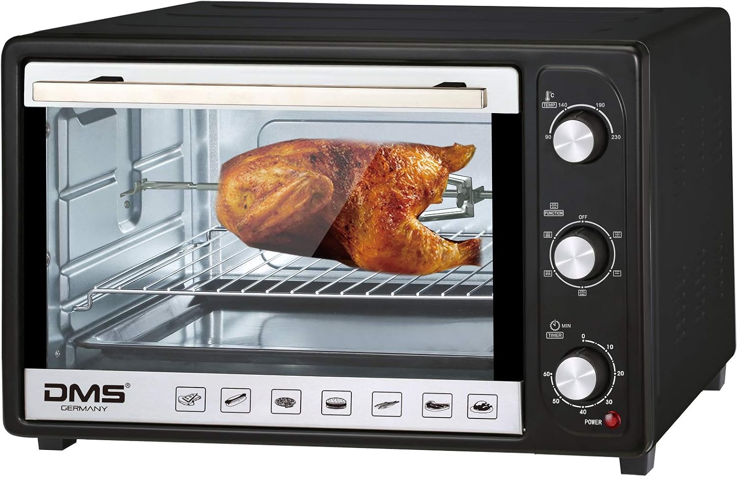 DMS® OCR-48D Mini four à pizza 48L avec tournebroche, chaleur tournante ...
