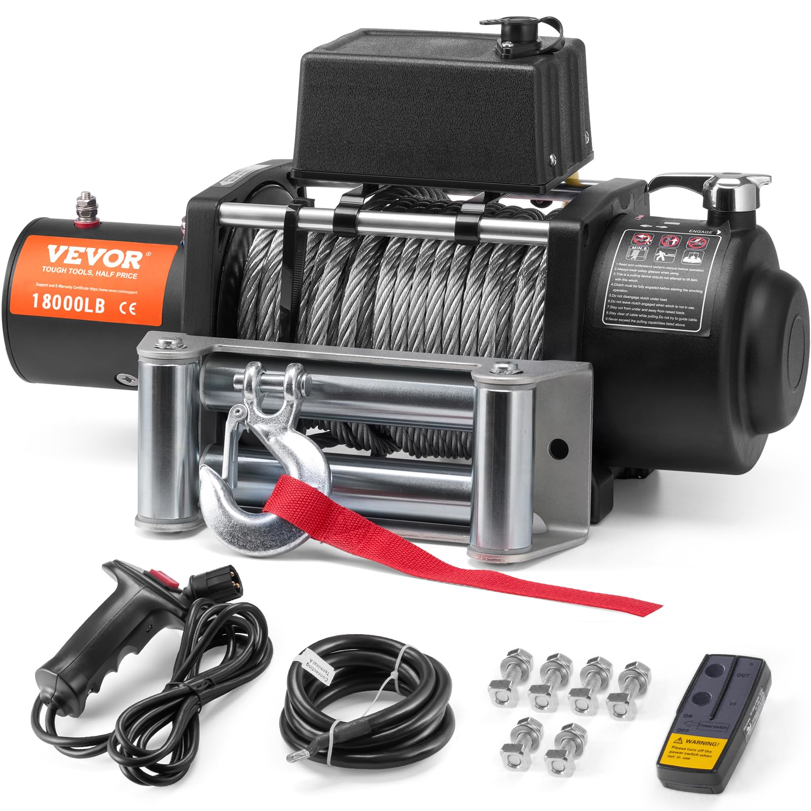 VEVOR Electric Winch, 18,000 lb Truck Trailer Jeep Winch, 12V DC 7/16 ...