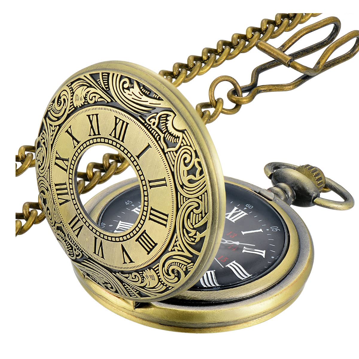 LYMFHCH Vintage Pocket Watch Roman Numerals Scale Quartz Pocket Watches ...