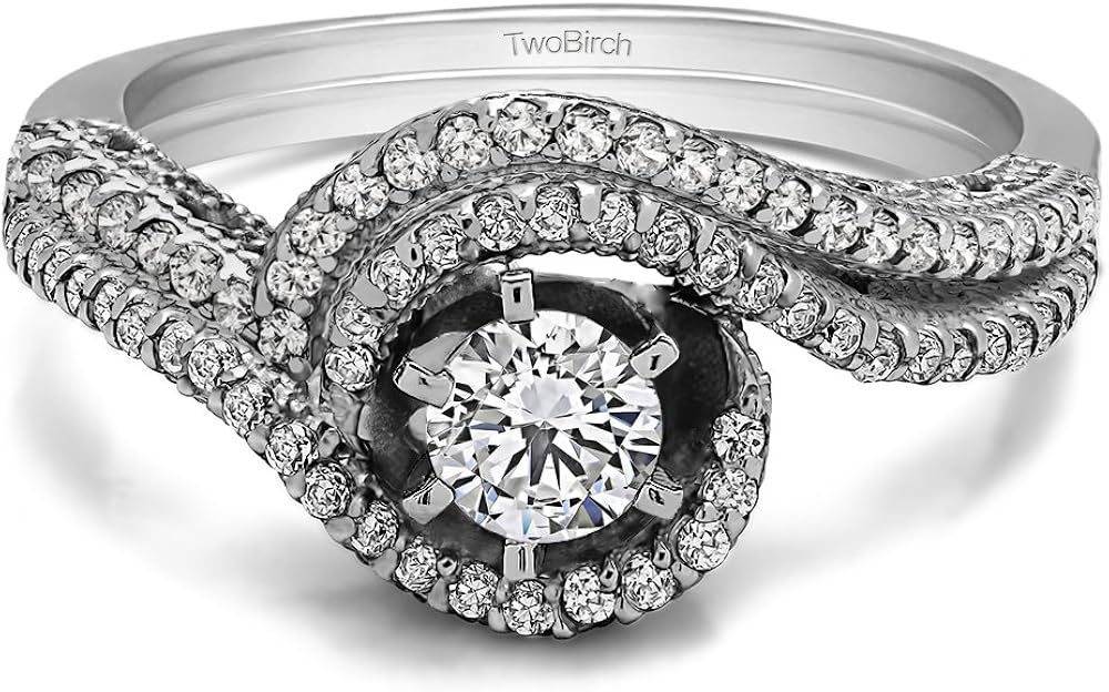 Amazon.com: TwoBirch 2 Ring Bridal Set (Engagement Ring and Matching ...
