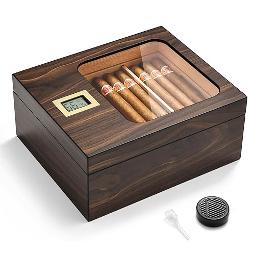 Cigar Humidor, Modern Glass Top Cedar Humidor Cigar Box with Digital ...