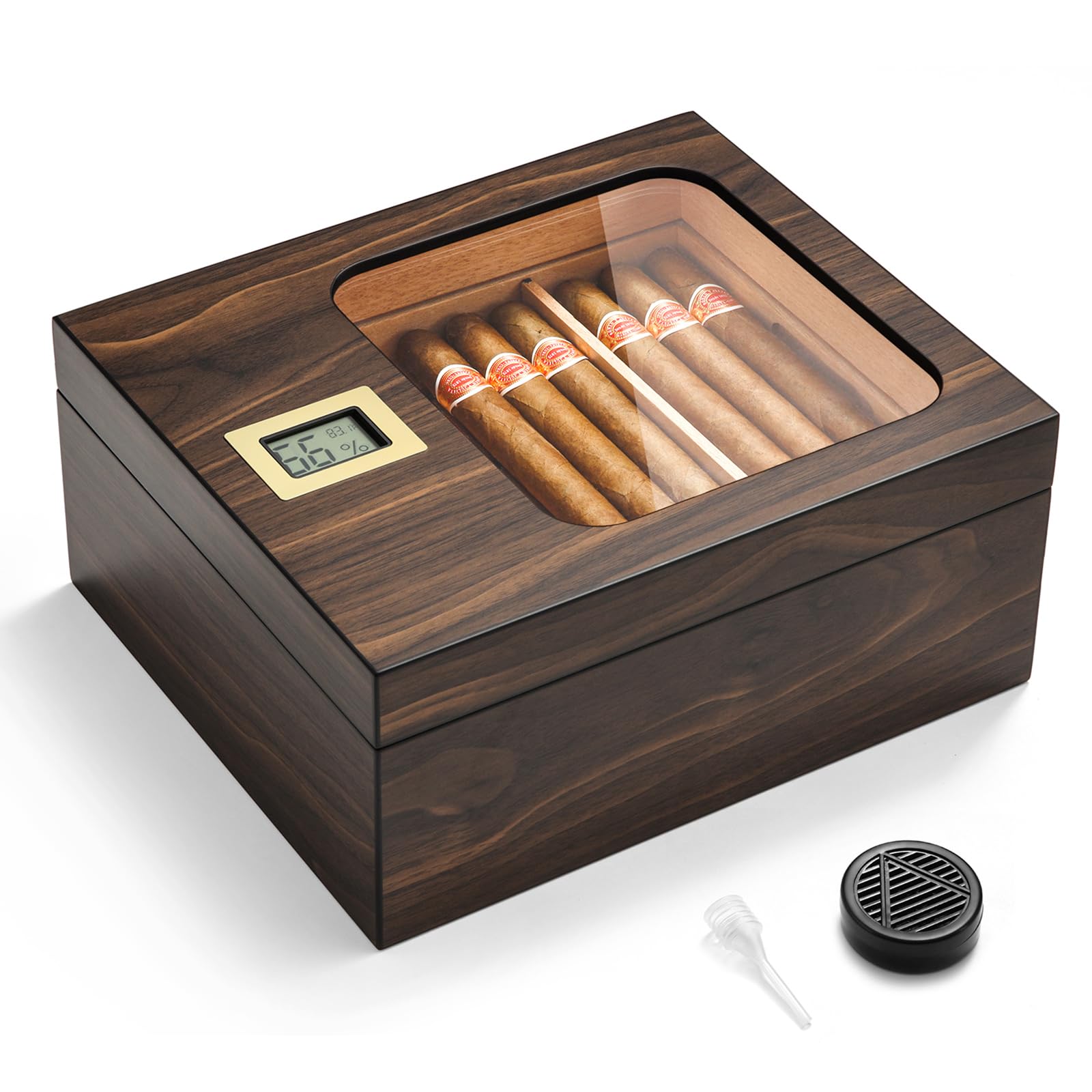 Cigar Humidor, Modern Glass Top Cedar Humidor Cigar Box with Digital ...