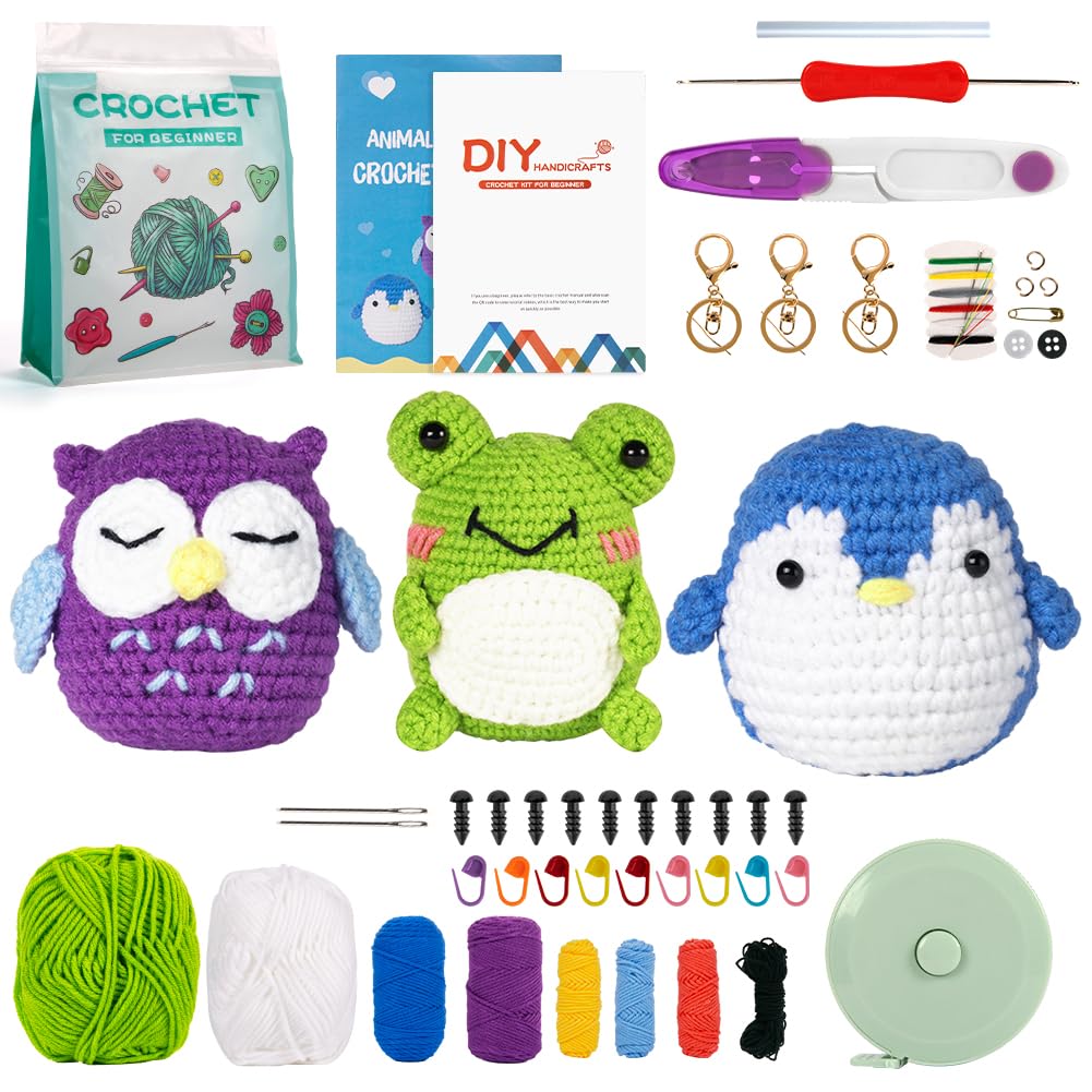 Oududianzi Crochet Kit for Beginners, 3 Pattern Cute Animals-Owl ...