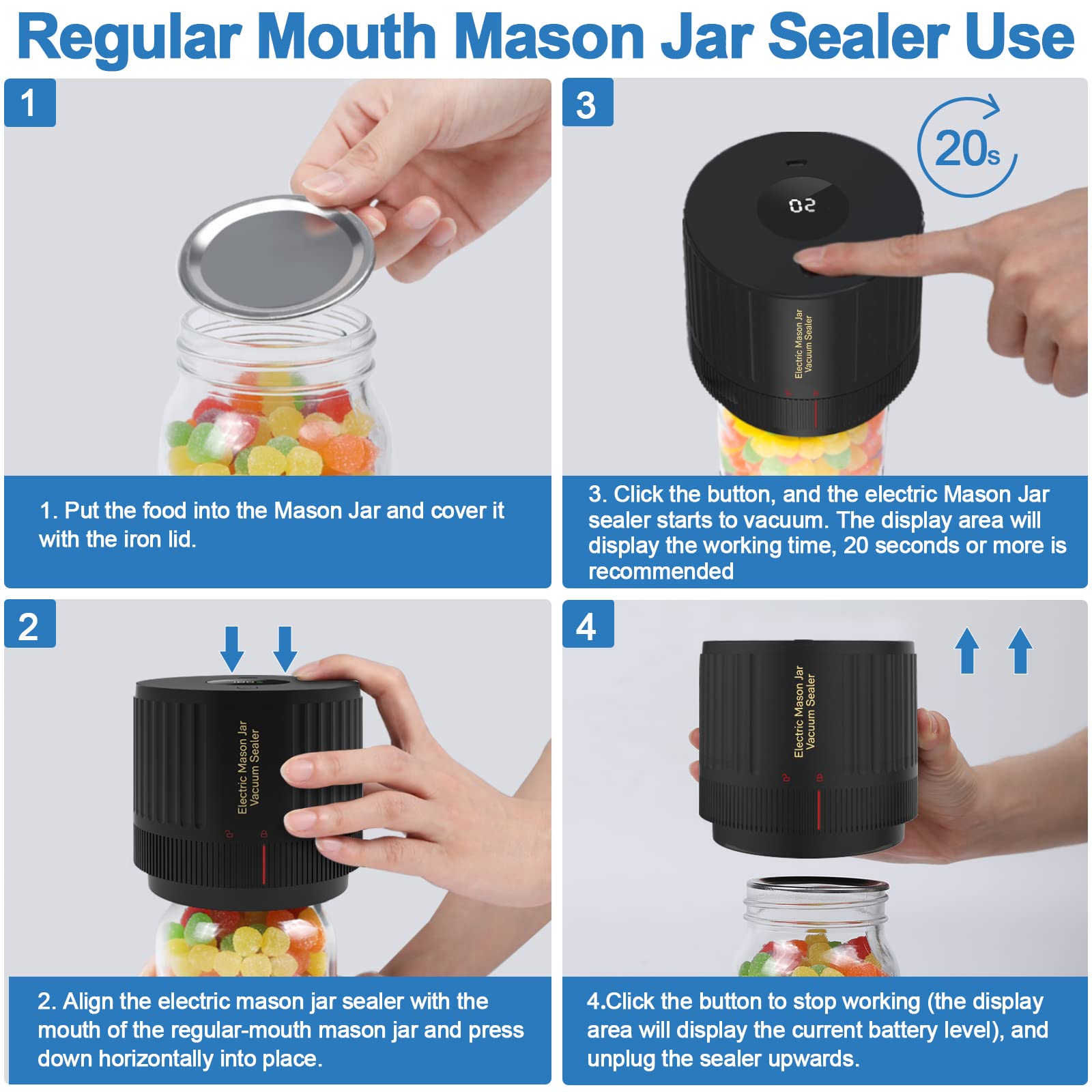 LOVE MOMENT Electric Mason Jar Vacuum Sealer Kit for Wide Mouth and ...