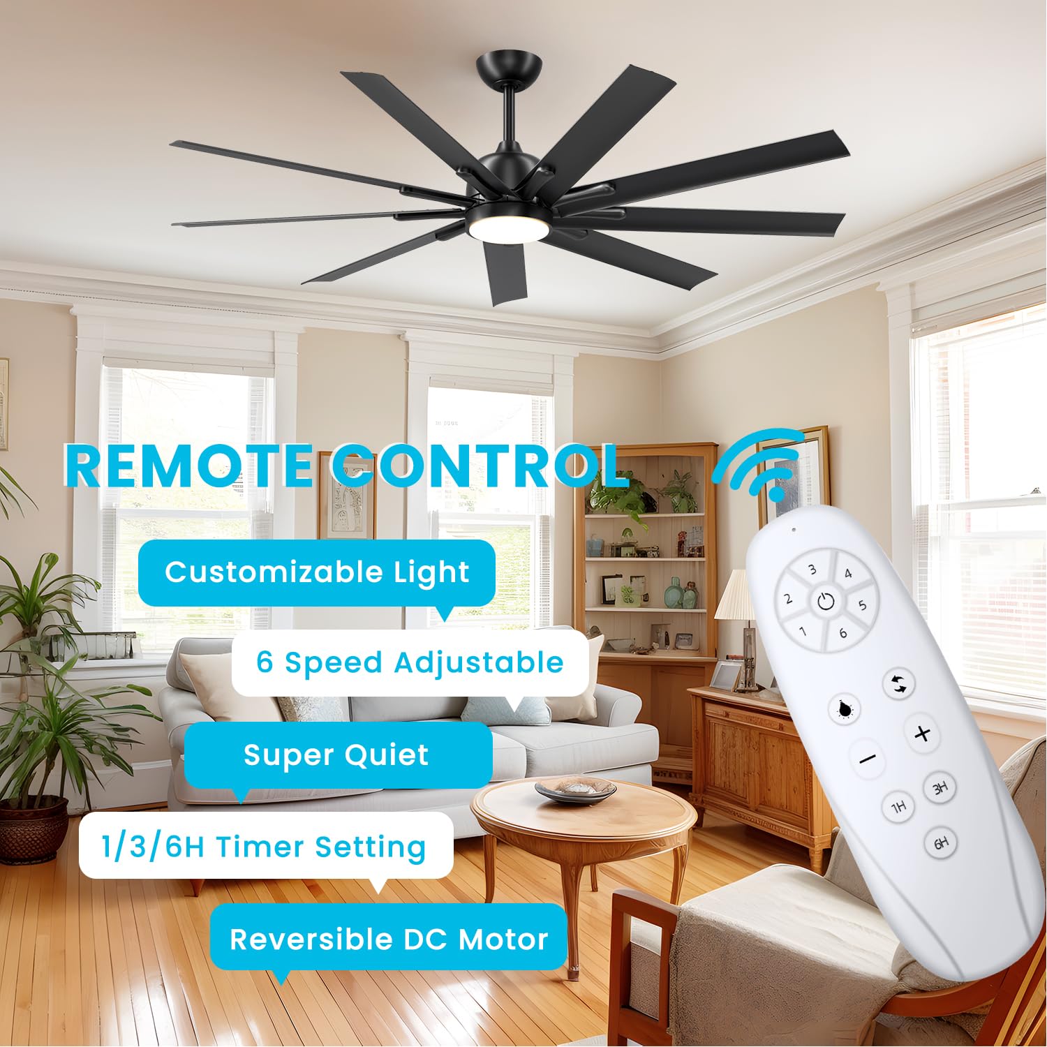Mua CJOY 72 inch Ceiling Fan with Light, Modern Black Ceiling Fans ...