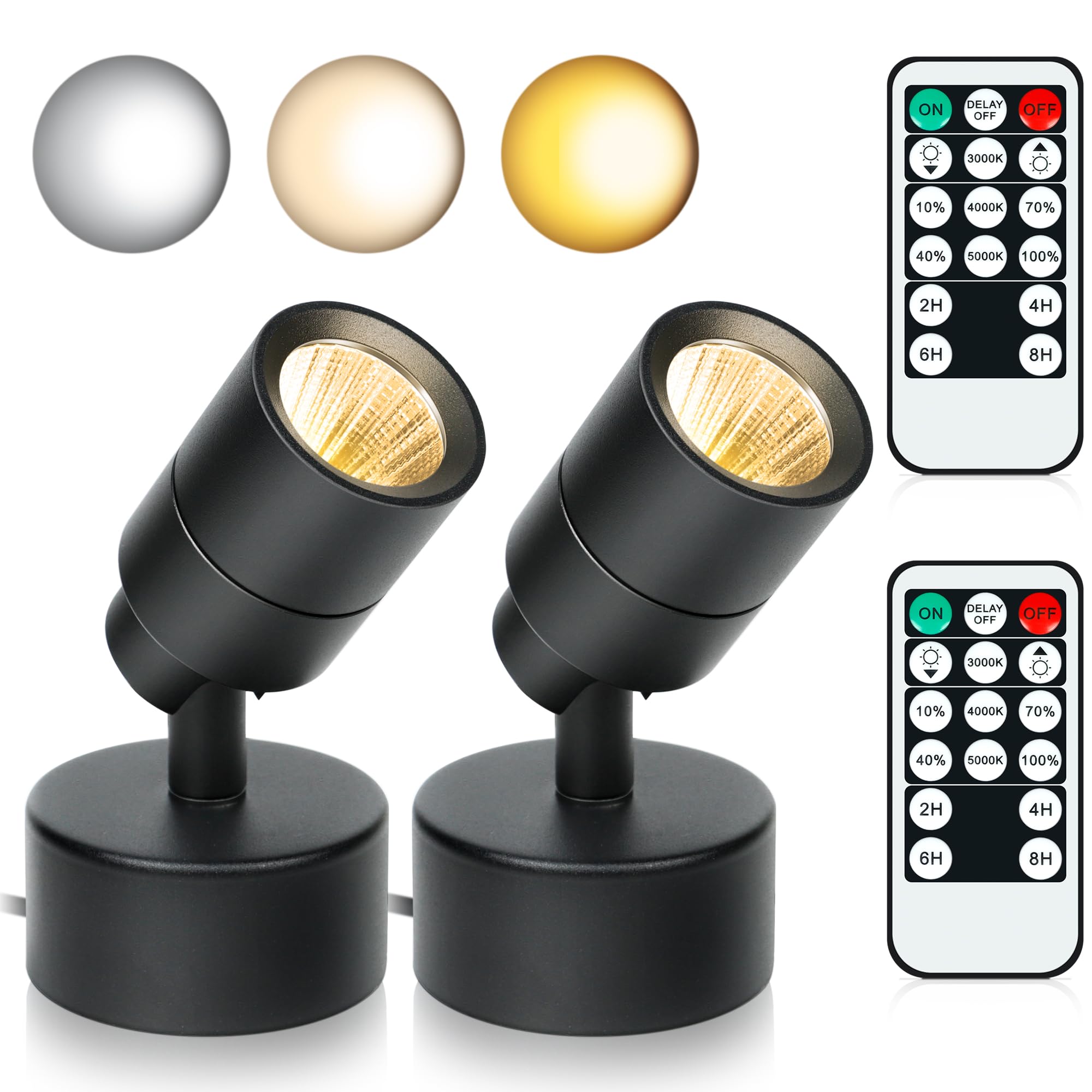 2 Pack LED Spotlight 3W Uplighting With Remote Control Dimmable And