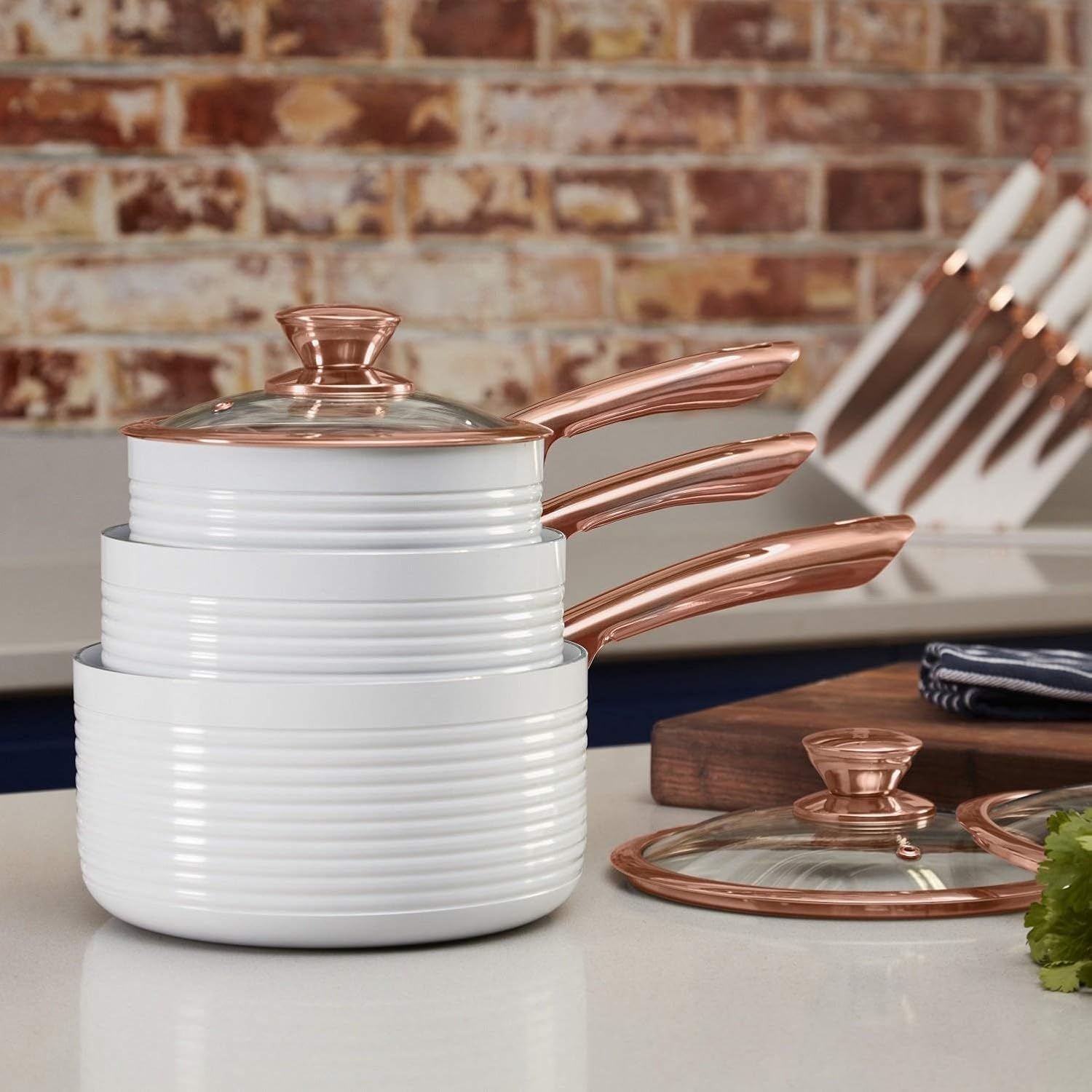 Tower Linear Induction Saucepans Set with Lids, Non Stick Cerasure ...