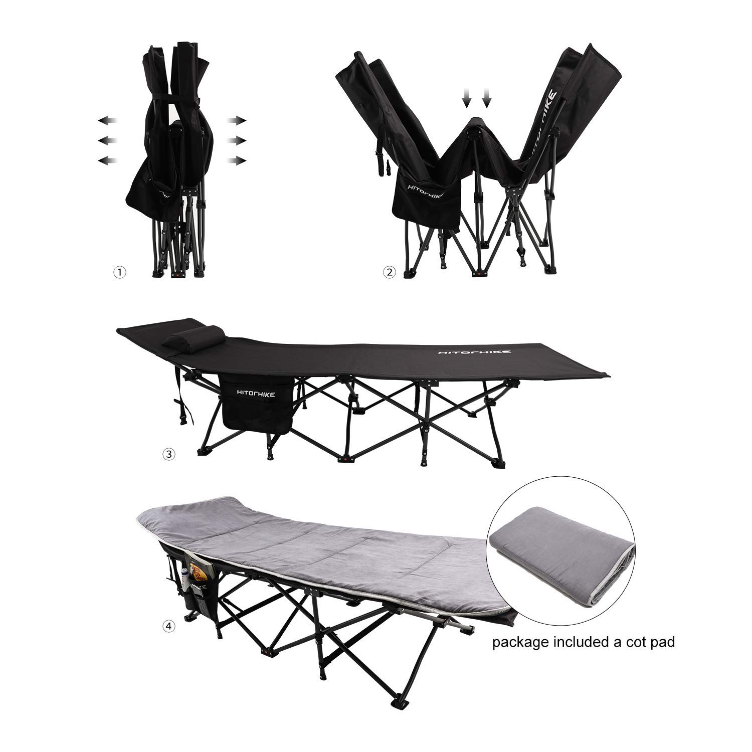 HITORHIKE Camping Cot with Cot Pad Compact Folding Cot Bed for Outdoor ...