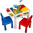 Amazon.com: Sandinrayli 7-in-1 Kid Activity Table Set w/2 Chairs & 72Pcs Large Size Blocks ...