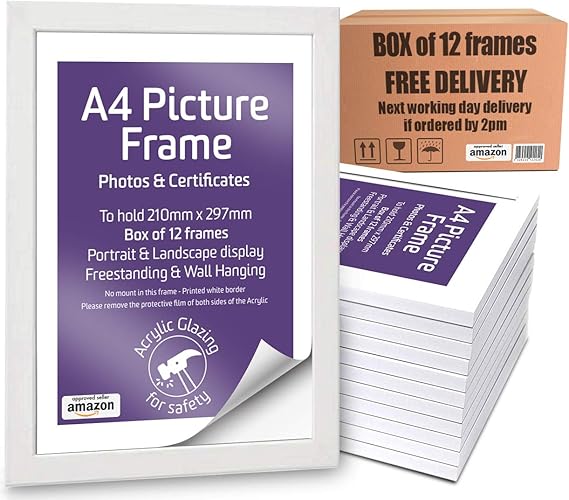 Box of 12 White A4 Photo Frames, Picture Frames, Certificate Frames ...