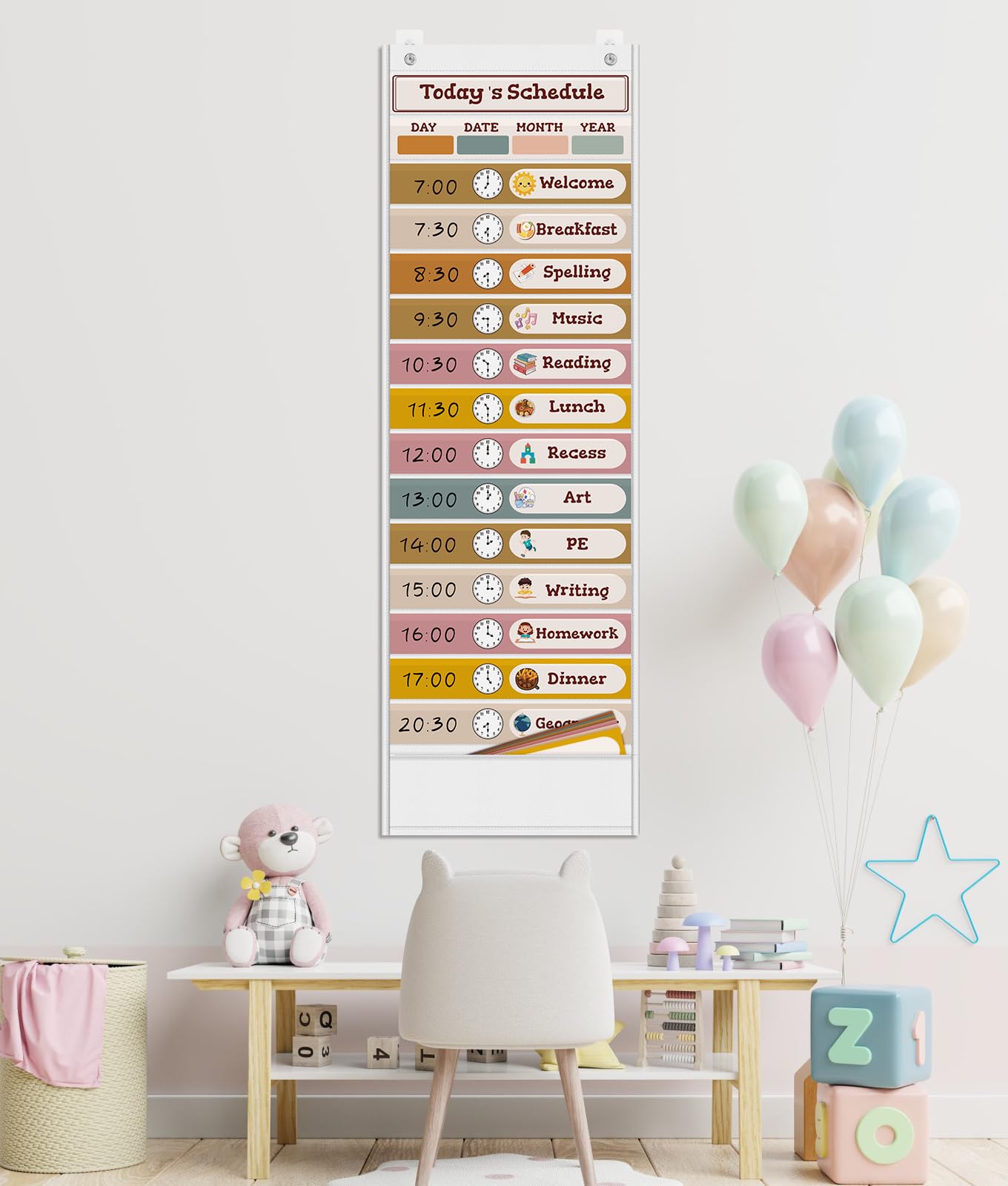 Mua Jercecy Boho Daily Schedule Pocket Chart for Classroom with 24 ...