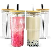 Amazon.com: NETANY [ 4 Pack ] Glass Cups Set - 24oz Mason Jar Drinking Glasses w Bamboo Lids ...