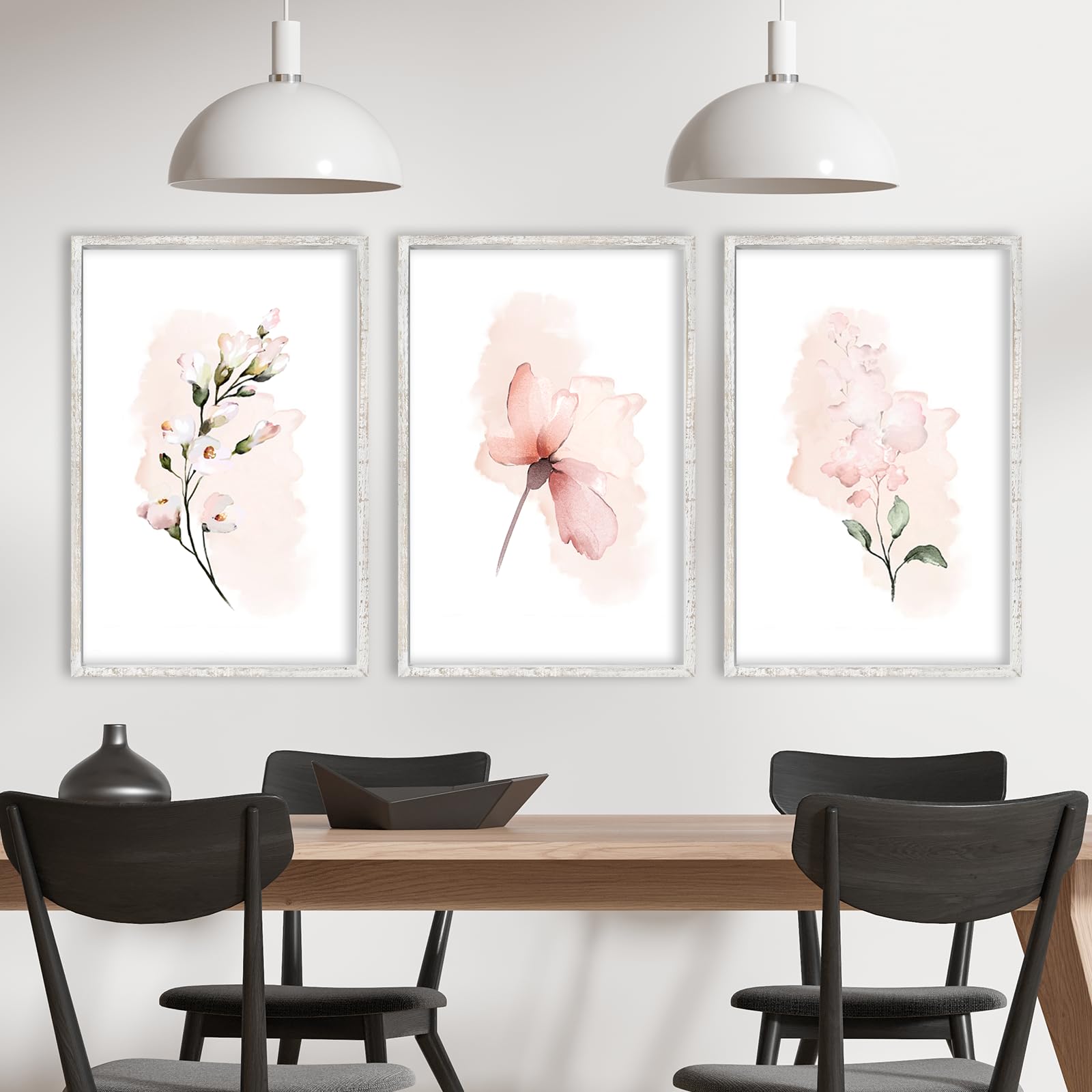 Set Of 3 Botanical Floral Wall Decor Art 16"X24" Rustic Pink Flowers ...