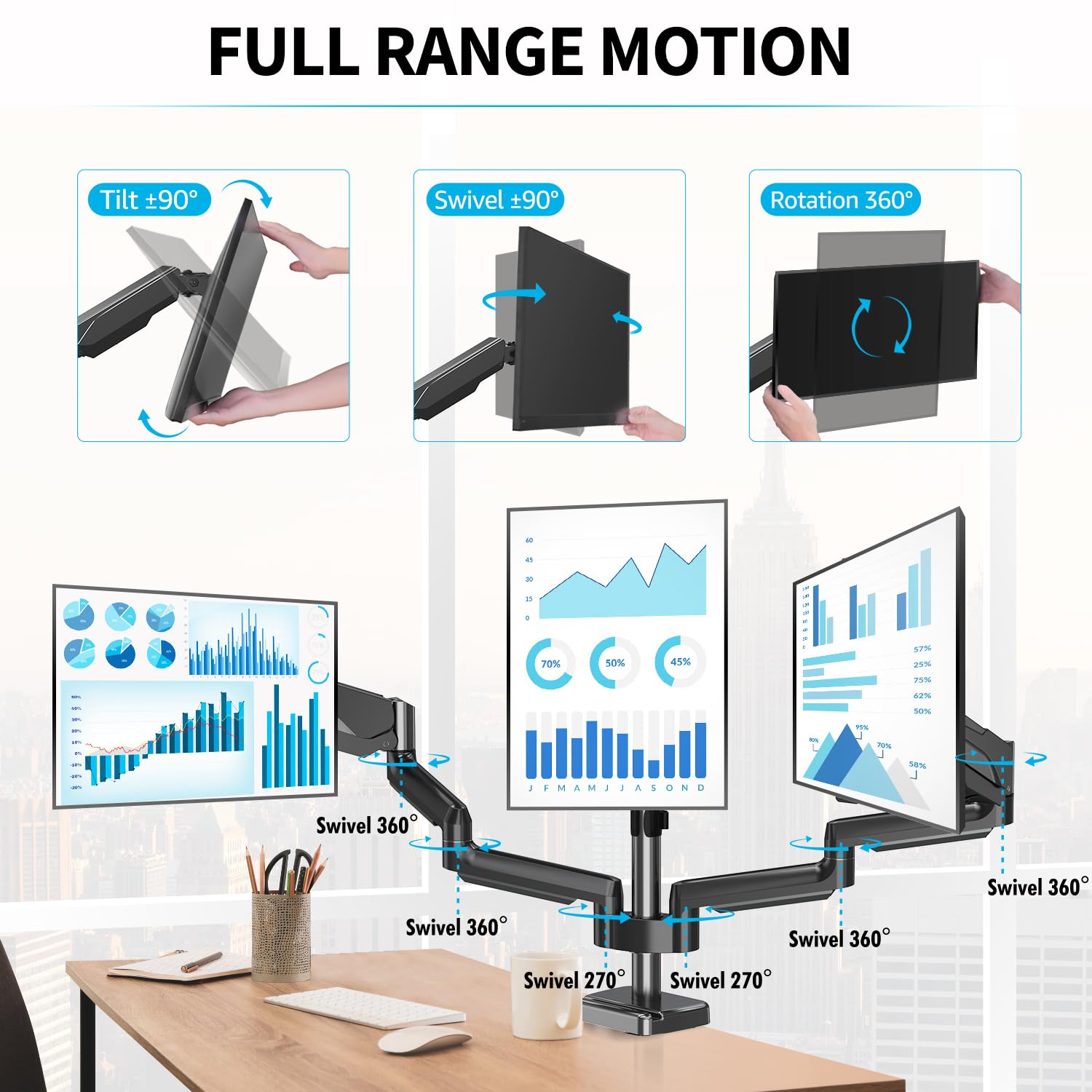 Mua MOUNTUP Triple Monitor Stand Mount - 3 Monitors Desk Mount for ...
