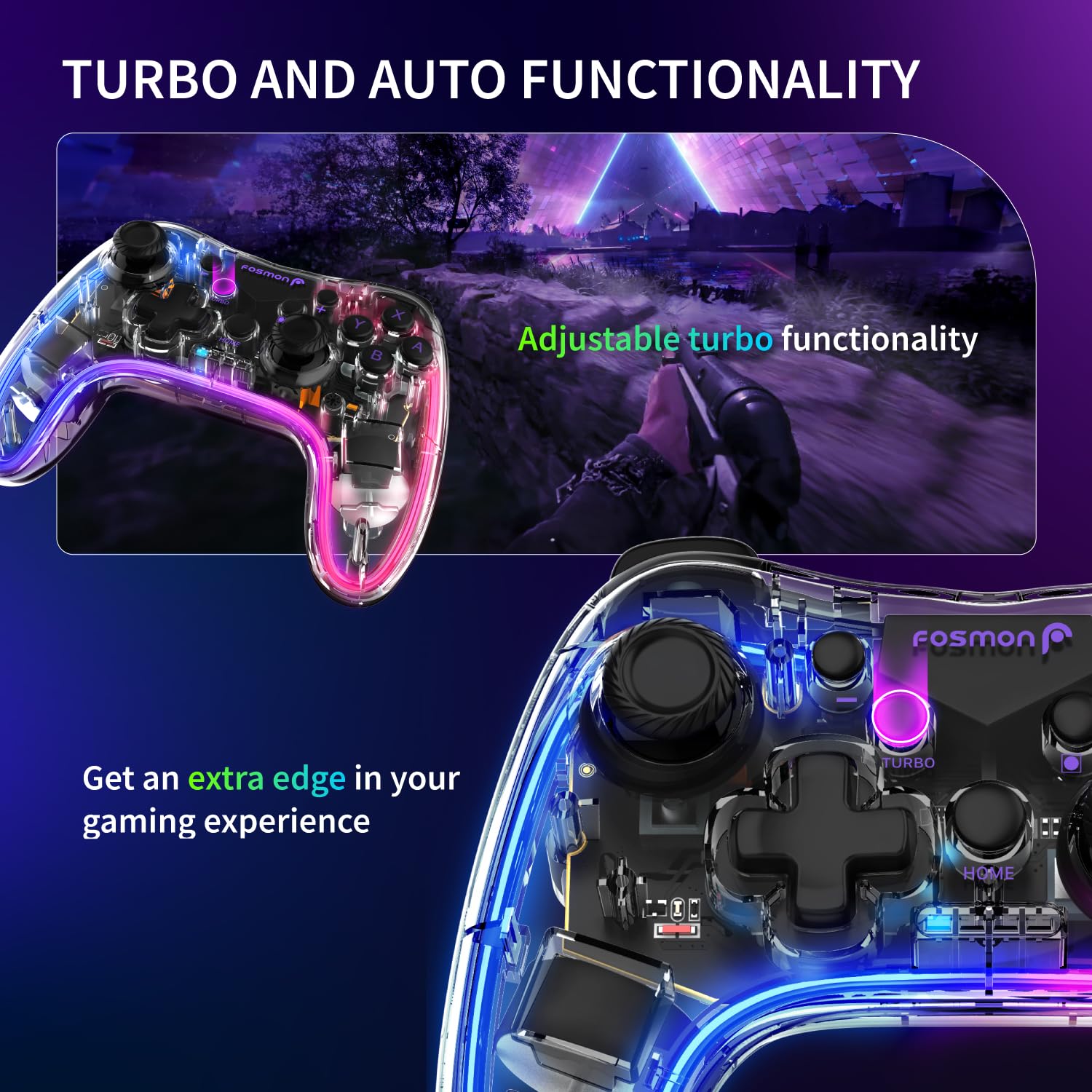Fosmon Wireless Controller, Gaming Controller with RGB Lights for ...