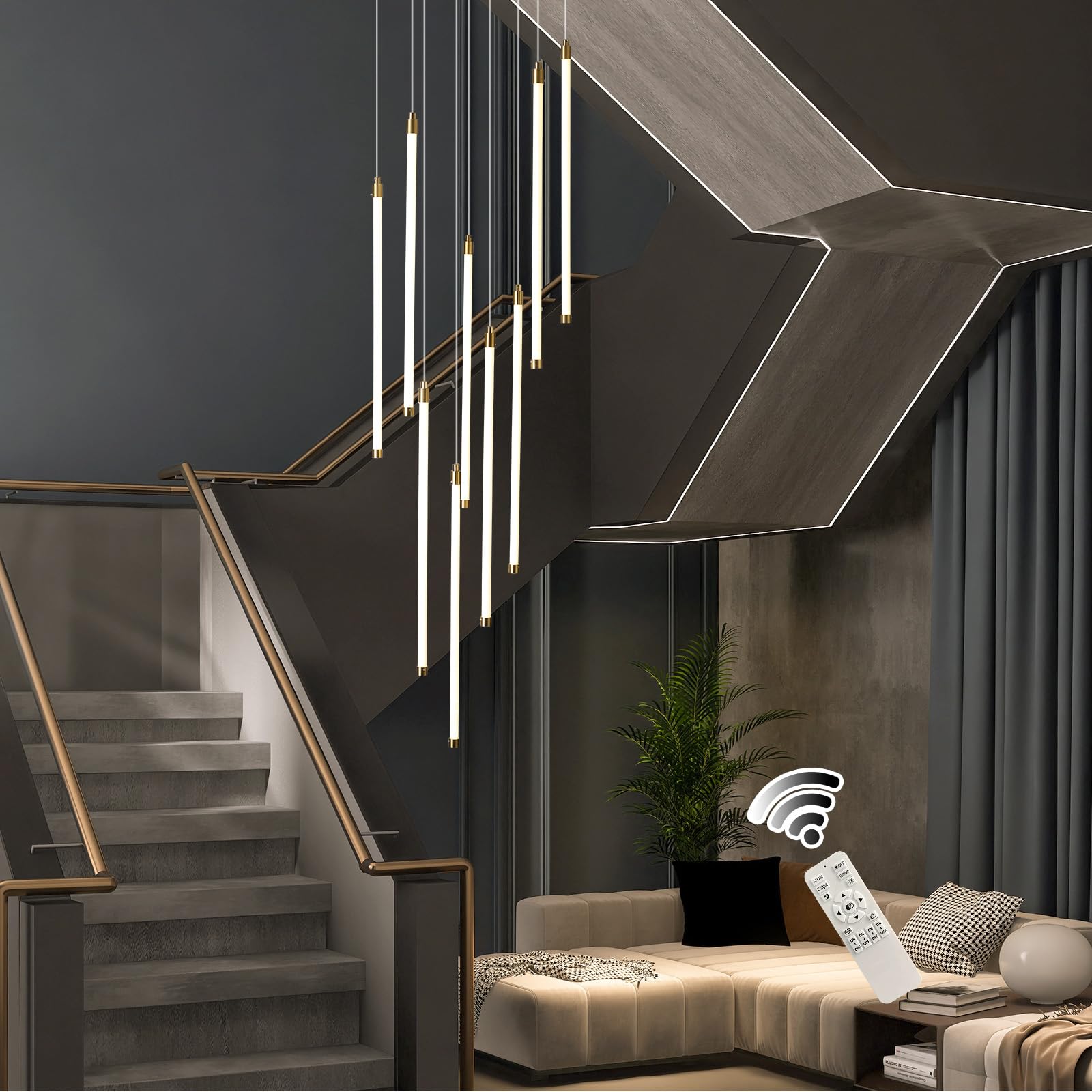 Siittoo Modern Led High Ceiling Chandelier with Remote Control,9 Lights ...