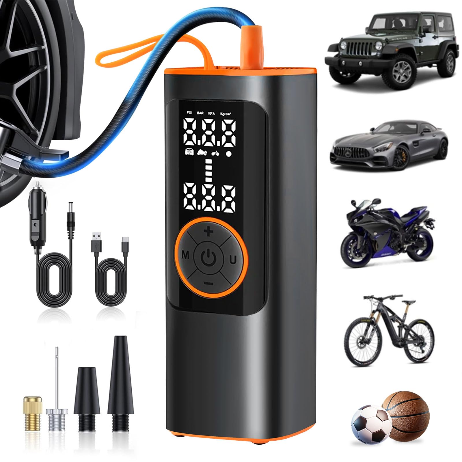 FlashNova Portable 12V Tire Inflator Air Compressor – USB Rechargeable ...