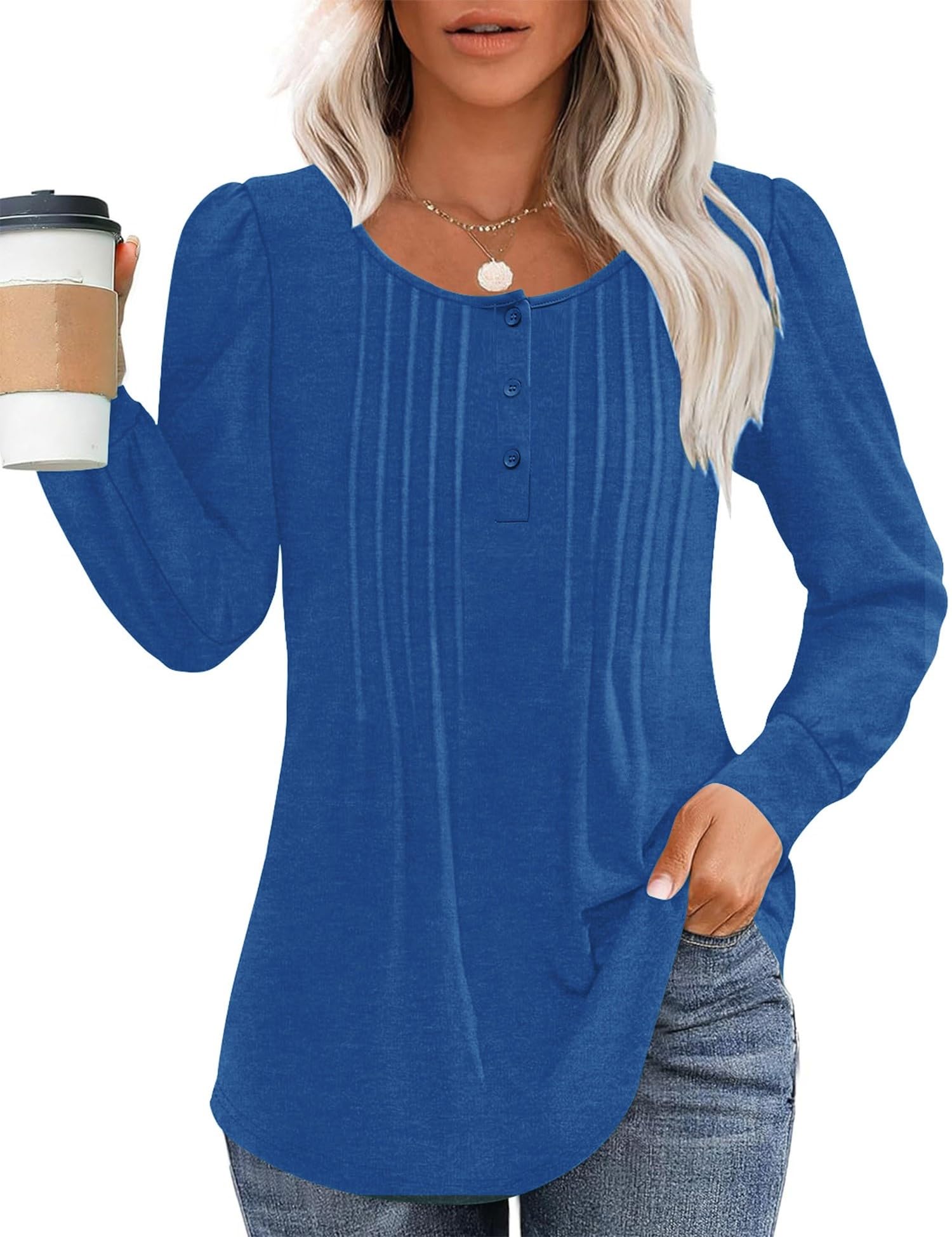 Rapbin Womens Work Tops Business Casual Long Sleeve Fall Shirts Round ...