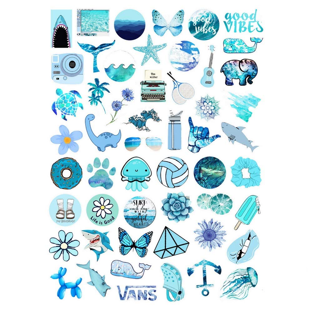 Buy 53 pcs Blue VSCO Stickers, Aesthetic Stickers Waterproof Vinyl ...