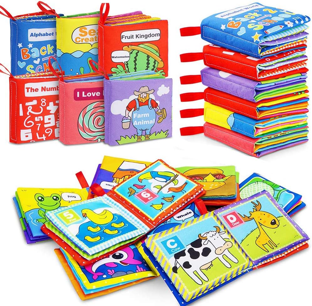FancyWhoop 6 Pack Baby Cloth Book Crinkle Soft Books Non-Toxic ...