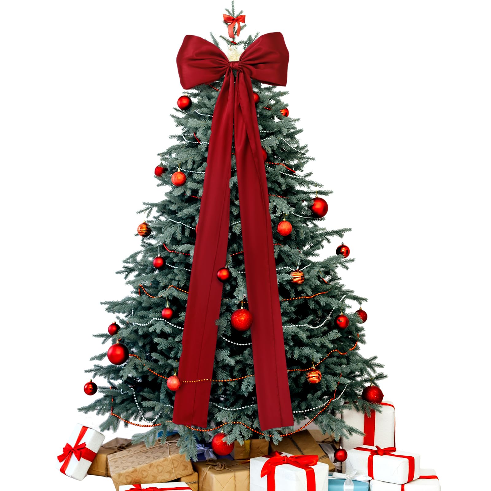 Daifunli 18.9 x 45.3 Inches Extra Large Christmas Tree Topper Bow Red ...