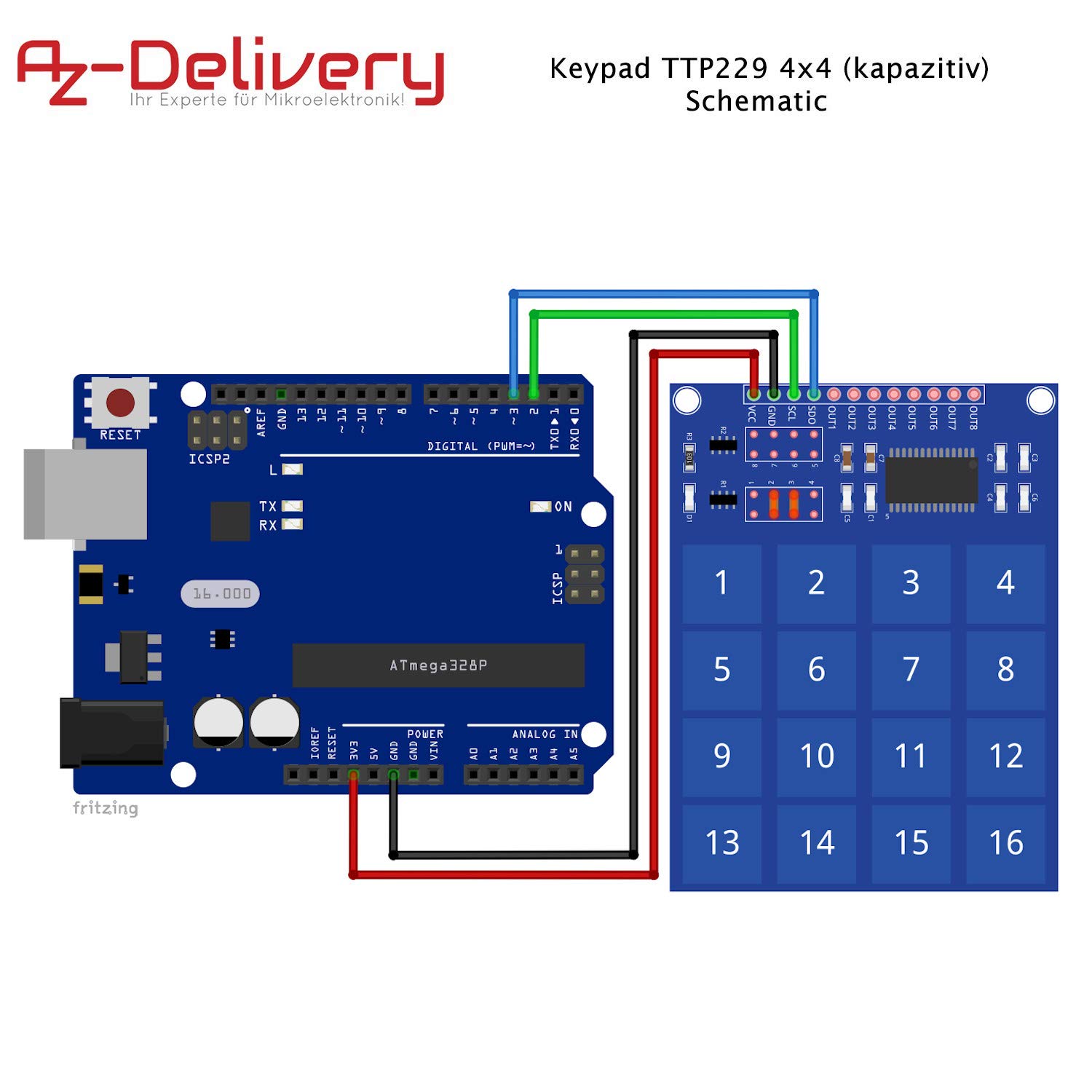 AZDelivery TTP229 16-Channel Digital Touch Sensor Capacitive Module compatible with Arduino and ...