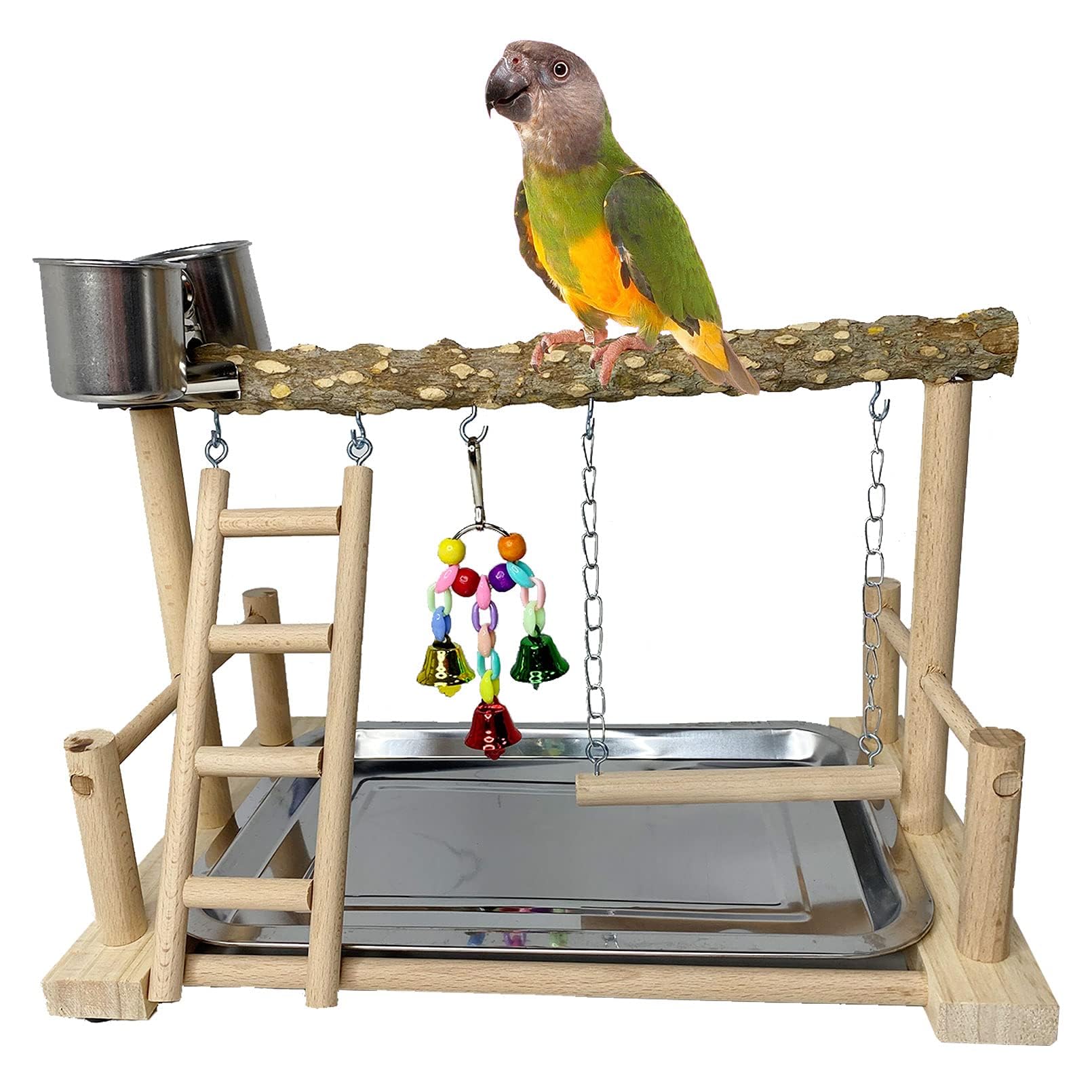 kathson Parrots Playground Bird Perch Wood Playstand Stand with Ladder ...