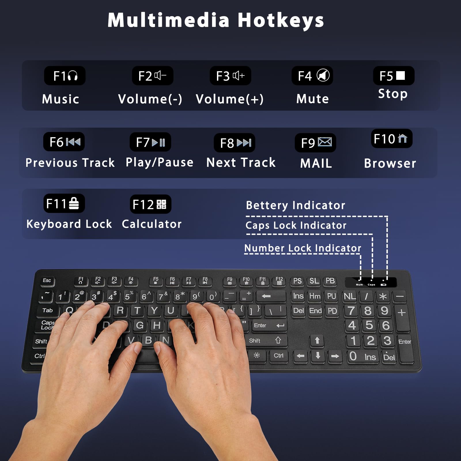 Mua Large Print Backlit Wireless Keyboard, 2.4G Silent Wireless Light ...