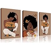 Amazon.com: EXCOOL CLUB Black Girl Wall Art - 12x16 Boho Black Women Wall Art Decor, Black Woman ...