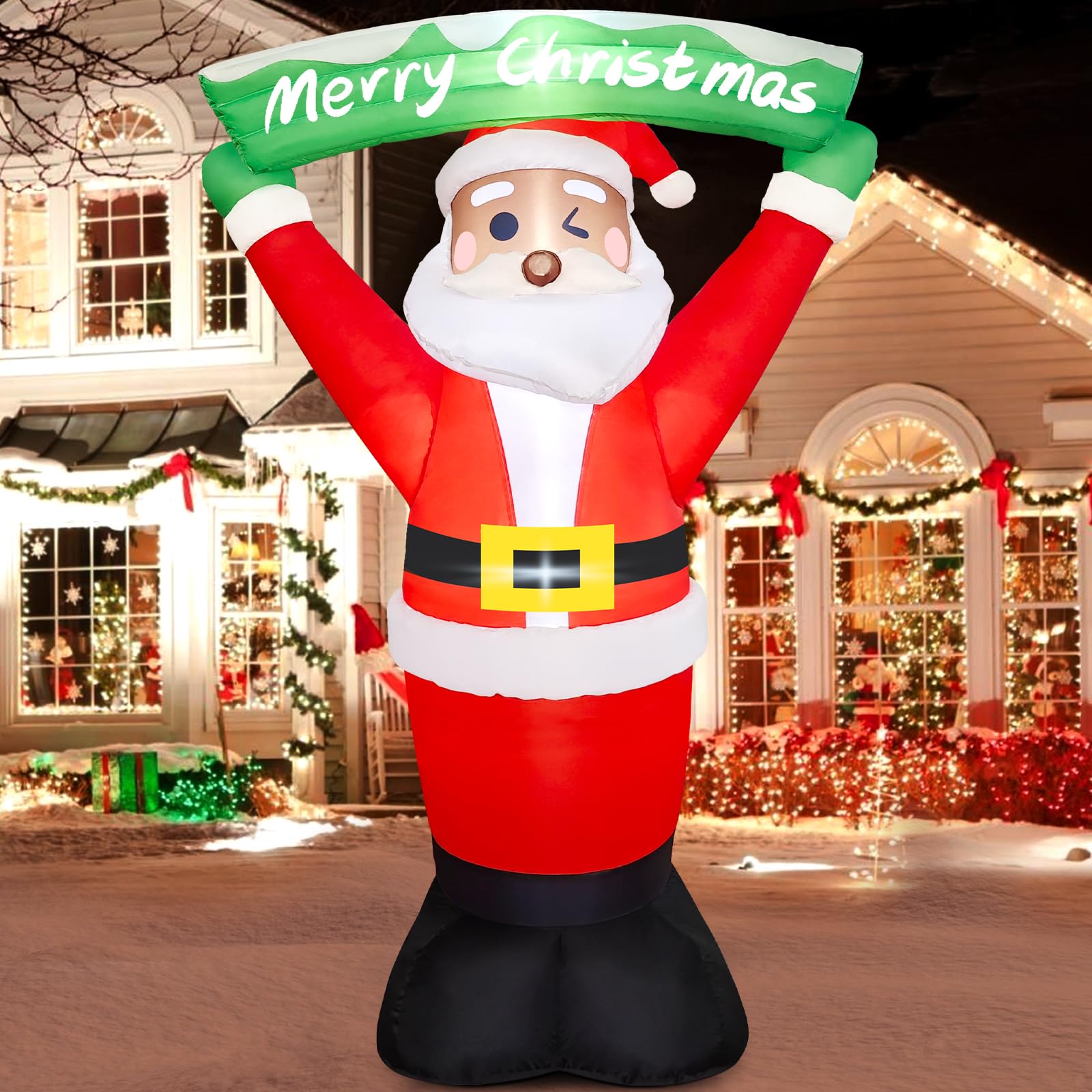 MICOCAH 6FT Christmas Inflatable Black Santa Claus Holding Banner ...